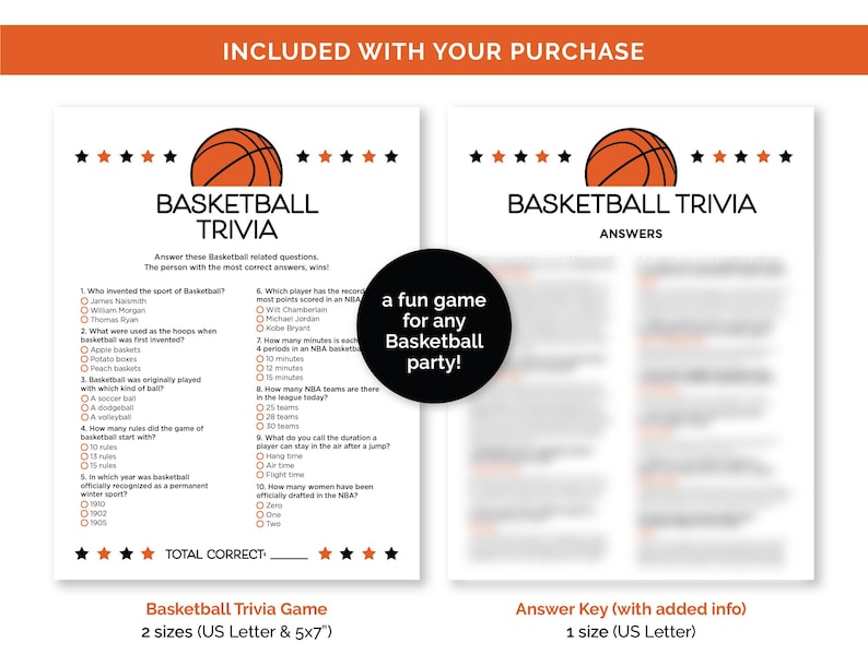 Basketball Trivia Game, Printable Quiz With Answers for a Basketball ...