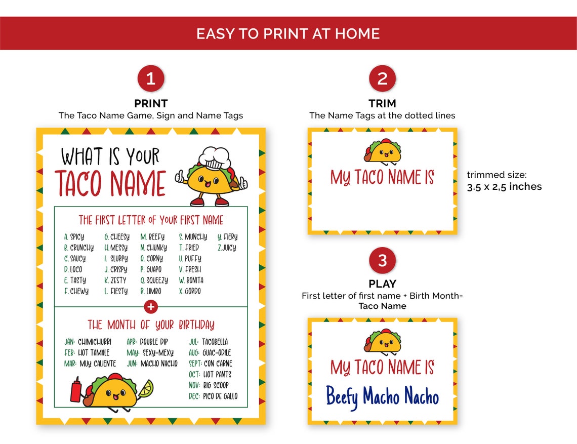 What is Your Taco Name Game, A Printable Game for Cinco De Mayo, a ...