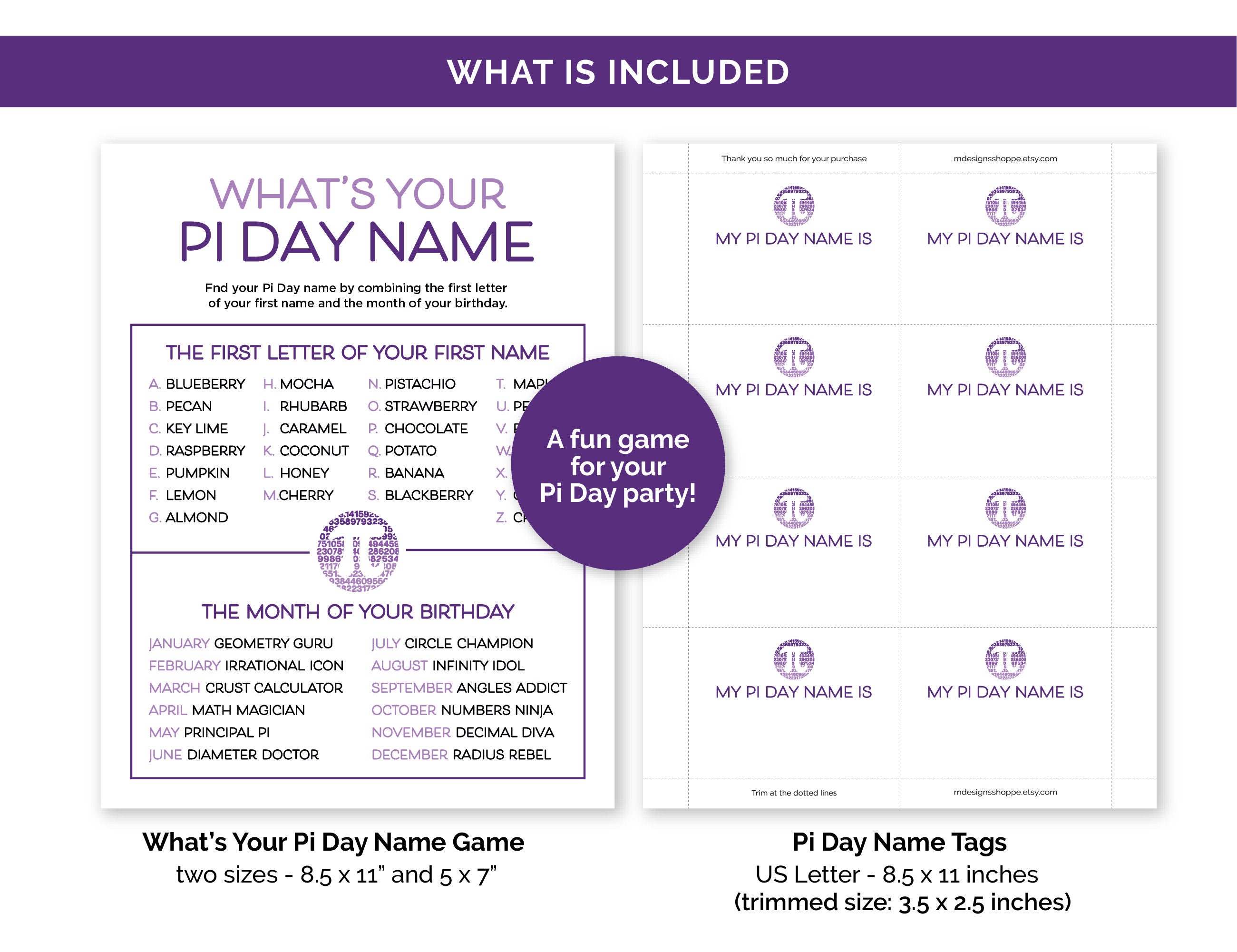 What's Your Pi Day Name Game, Printable Pi Day Party Game for a Math Classroom, 3.14 Name ...