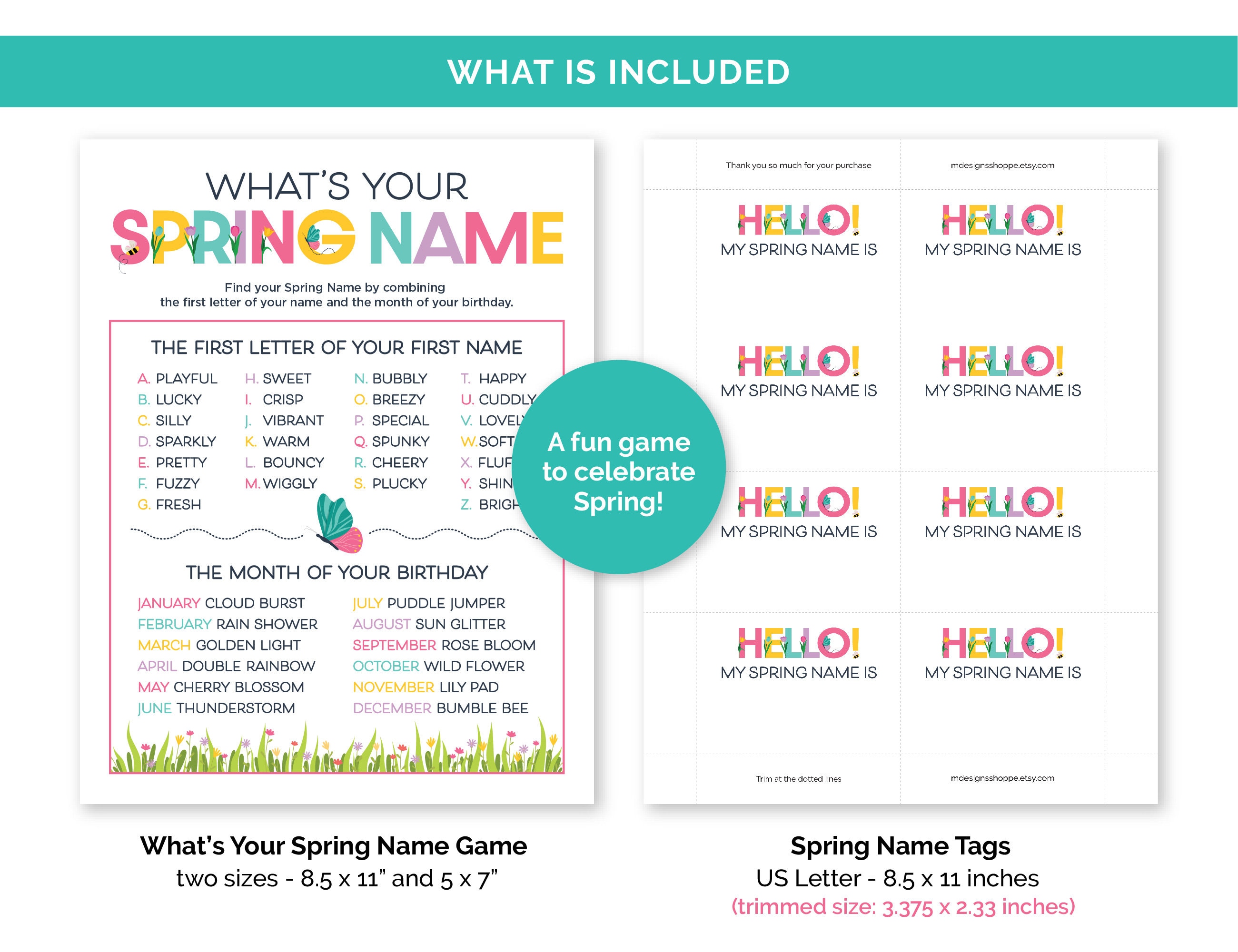 What's Your Spring Name Game, Printable Spring Classroom Party Activity ...