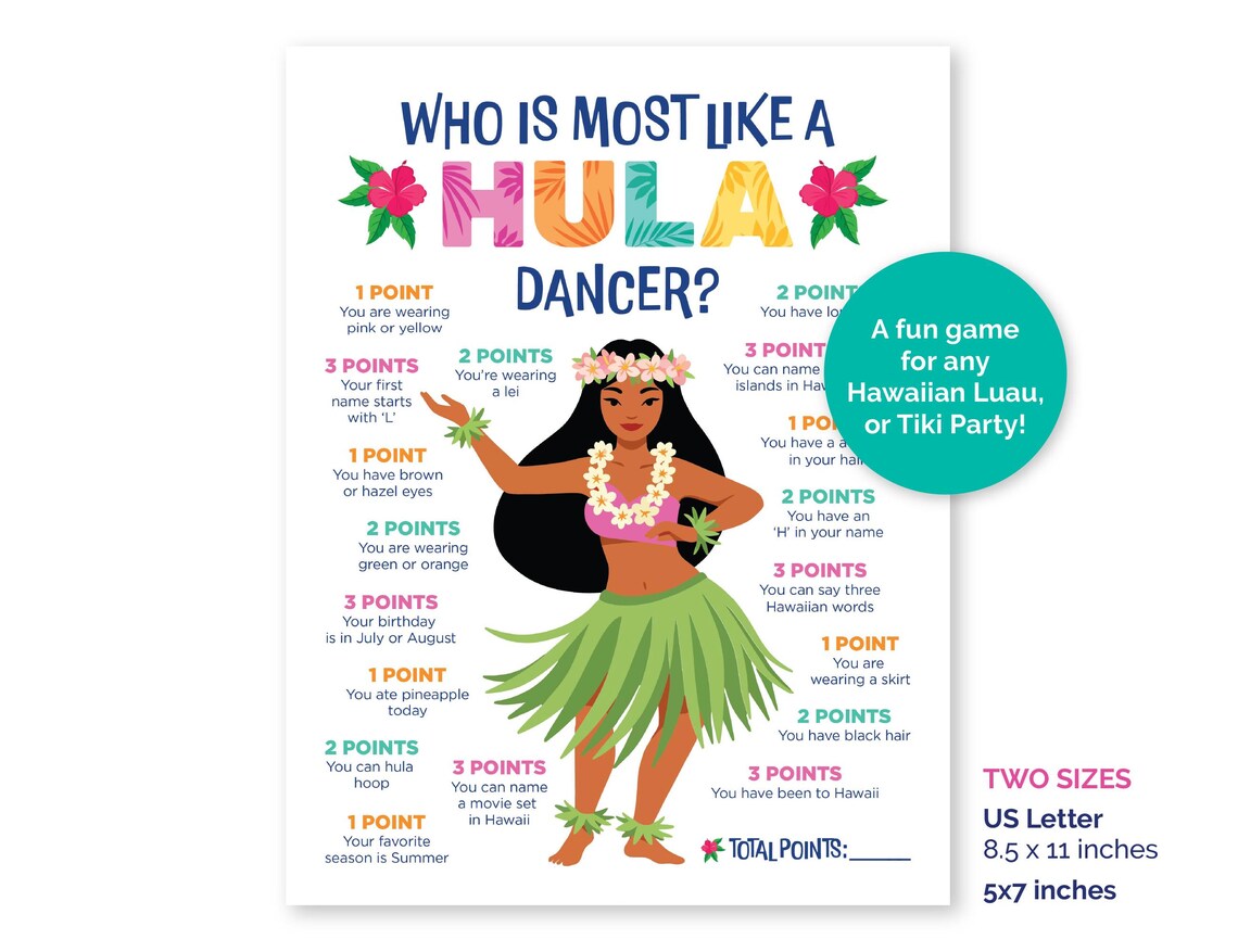 Who is Most Like a Hula Dancer Game, Luau Party Game, Hawaiian Theme ...