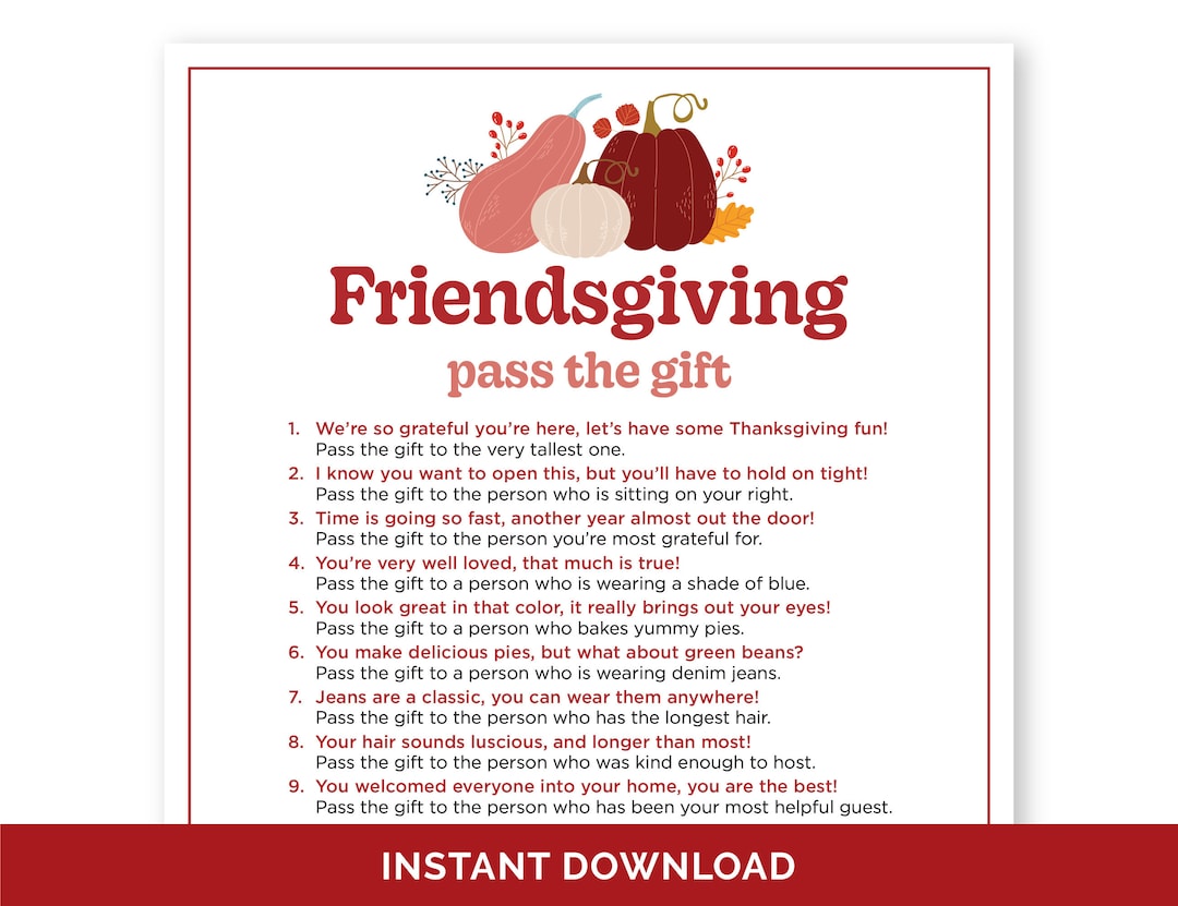 Friendsgiving Pass the Gift Game, Printable Pass the Present ...