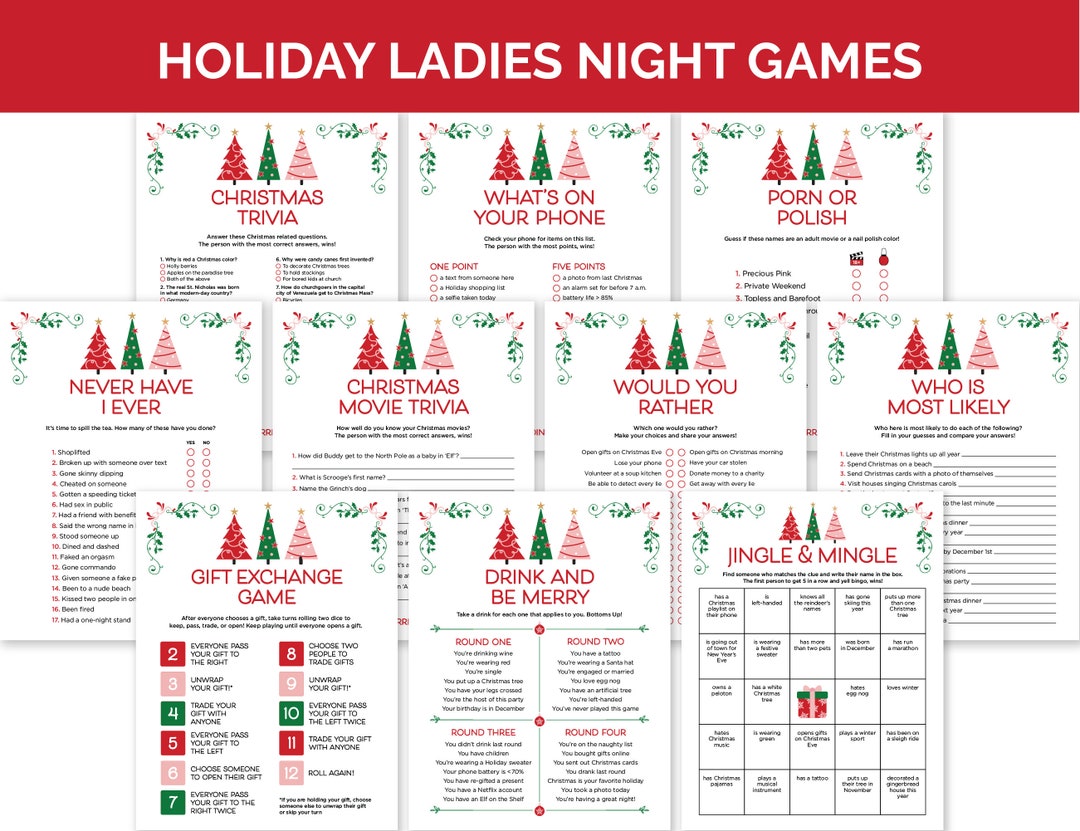 Holiday Ladies Night Games, Printable Games Bundle for a Christmas ...