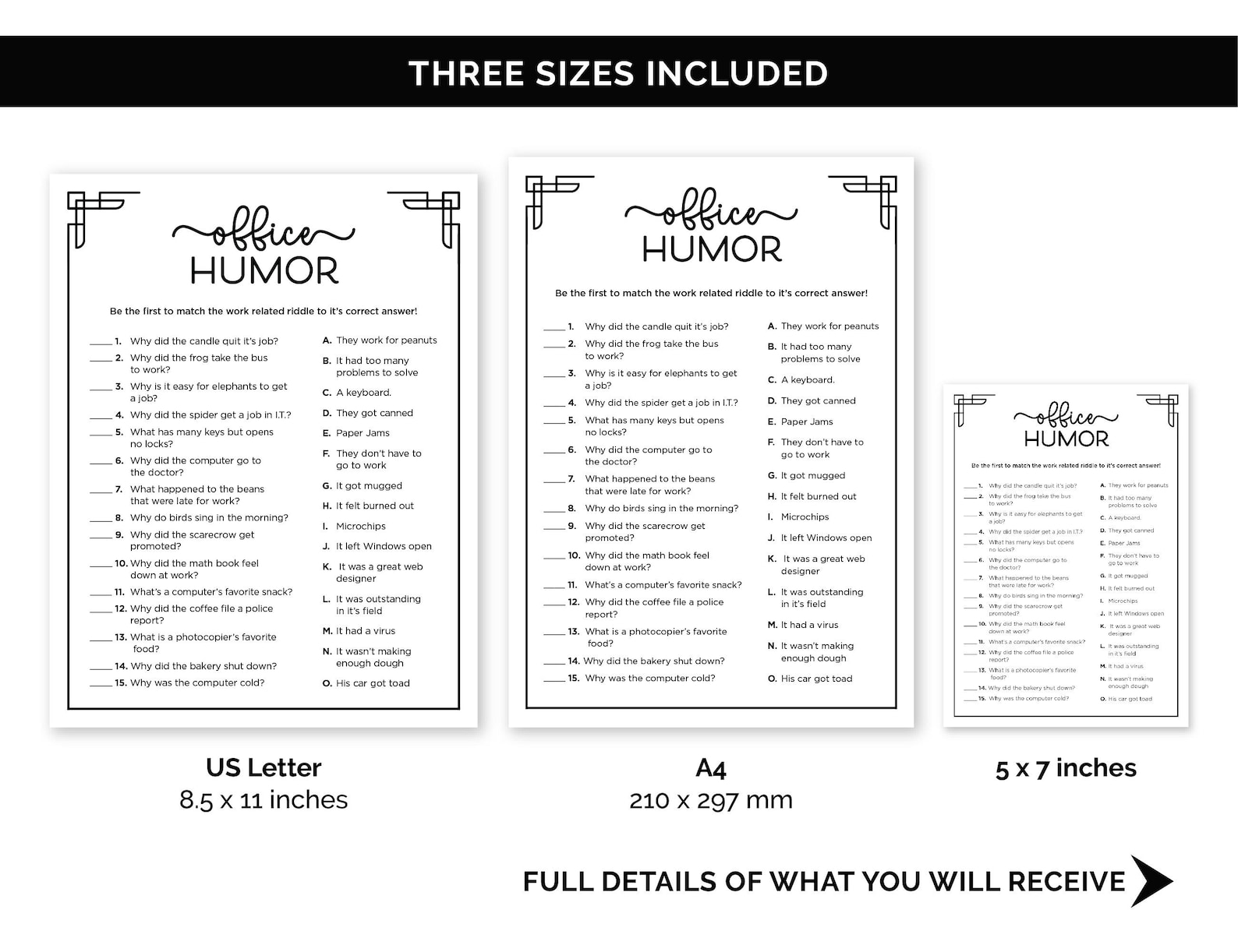 Office Humor Game, Printable Riddles for a Work Party, Workplace Jokes ...