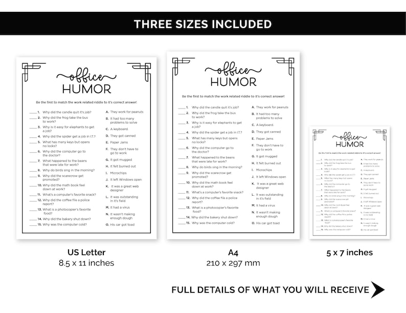 Office Humor Game, Printable Riddles for a Work Party, Workplace Jokes ...