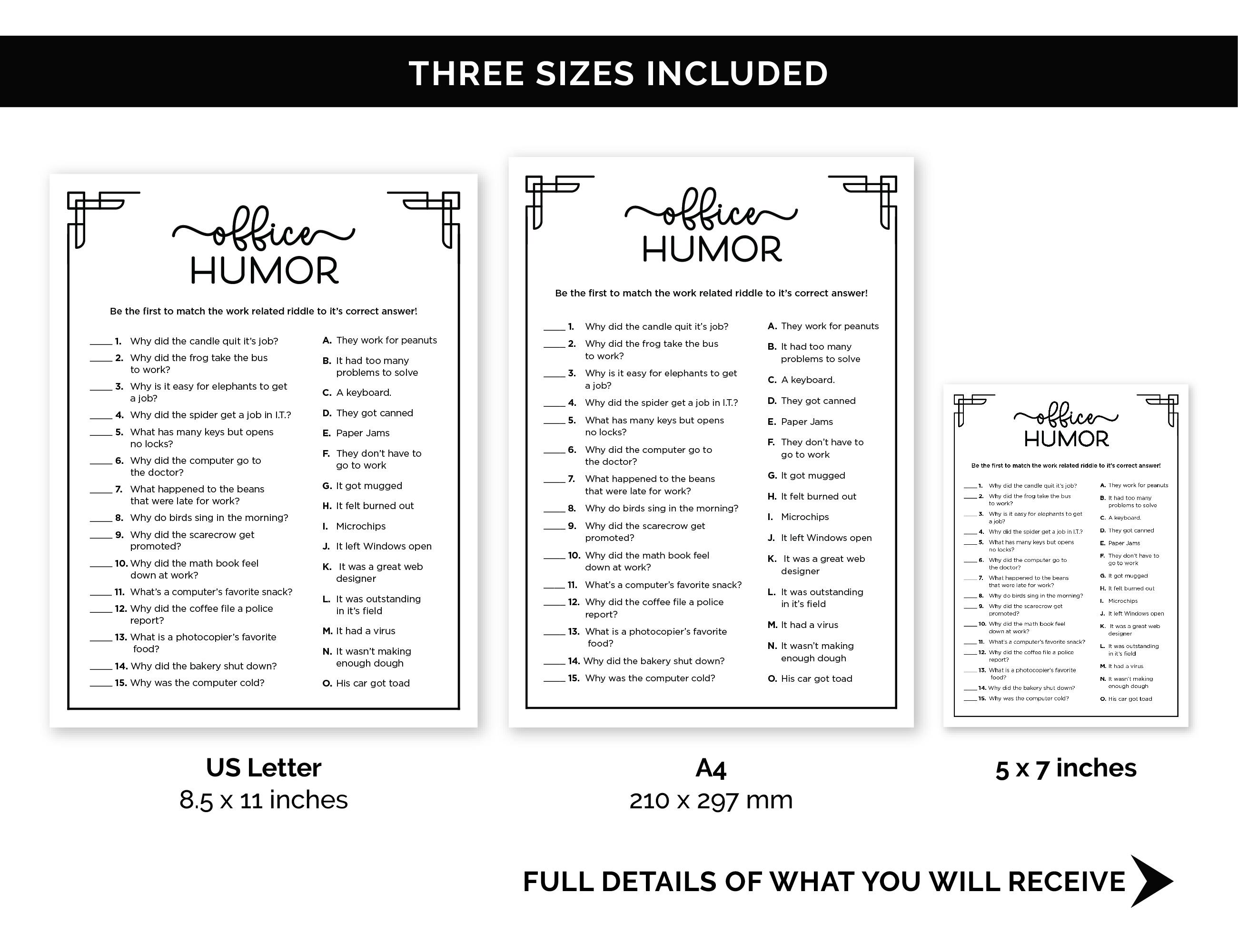 Office Humor Game, Printable Riddles for a Work Party, Workplace Jokes ...