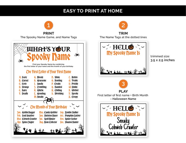 Halloween Name Game, Printable What's Your Spooky Name Game for a ...