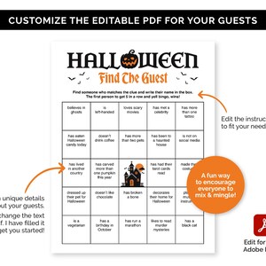 Editable Halloween Find the Guest Bingo Game, Icebreaker Game for a ...