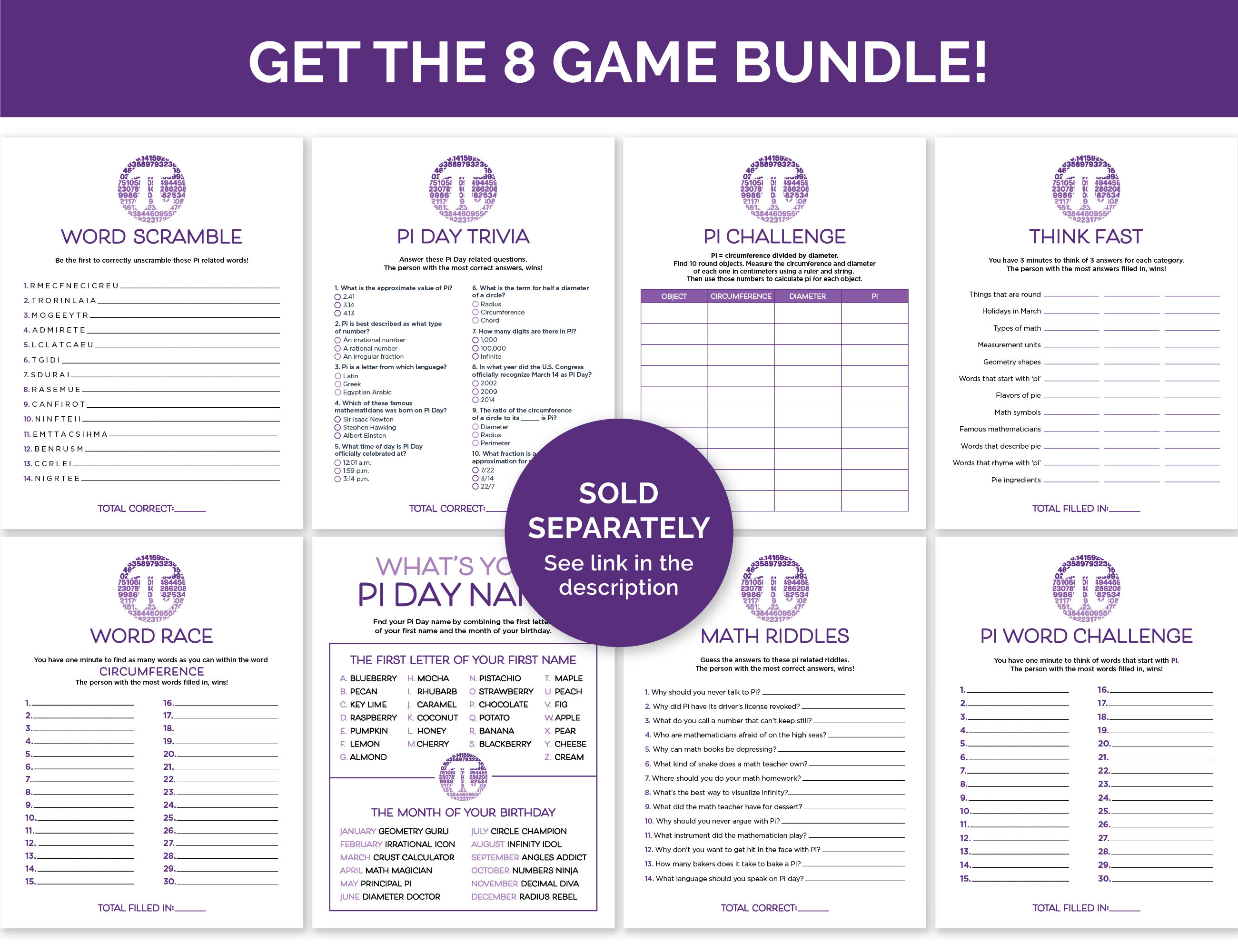 Pi Day Trivia Game, Printable Quiz for a Math Classroom Pi Day Party ...
