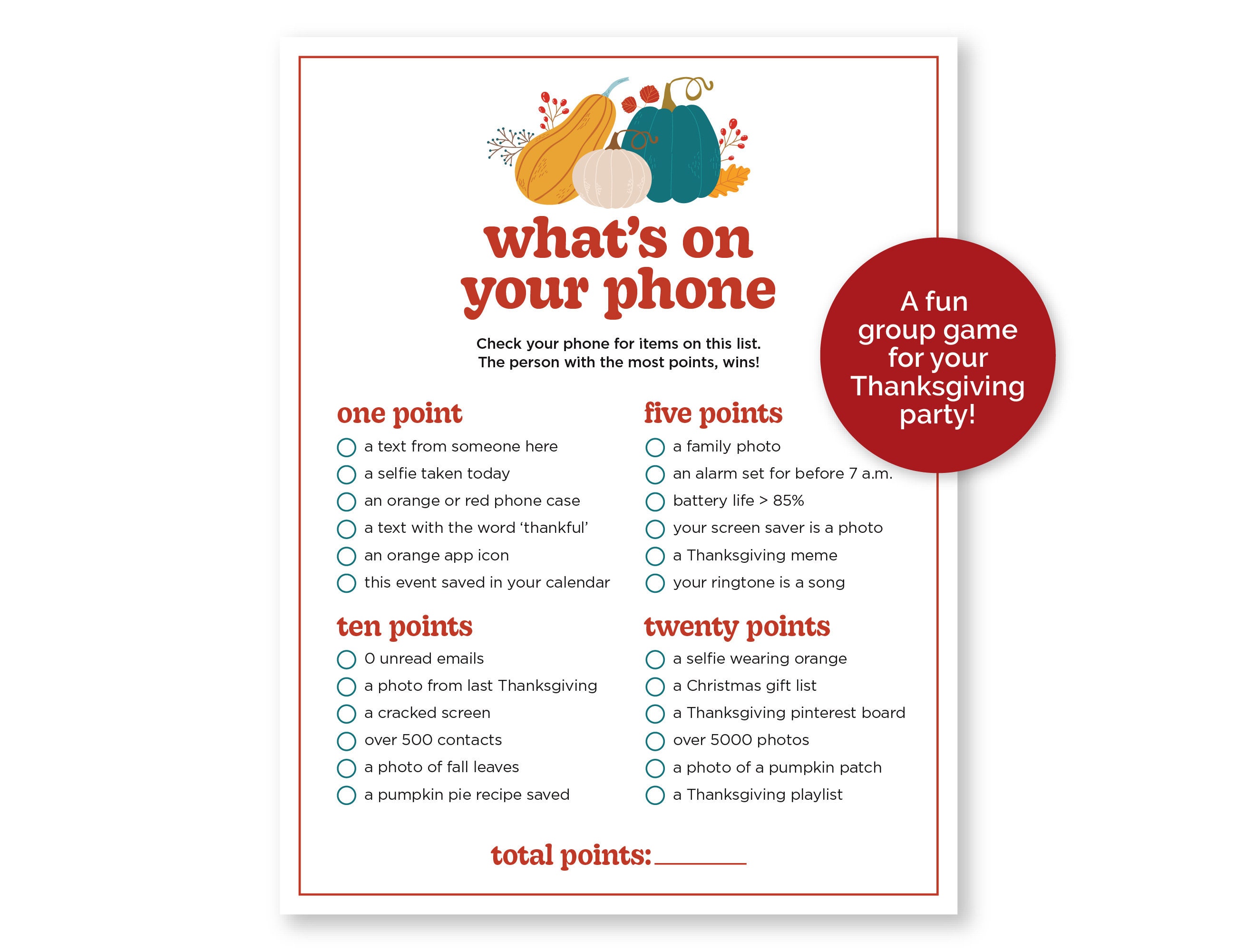 Thanksgiving What's on Your Phone Game, Printable Thanksgiving Phone ...