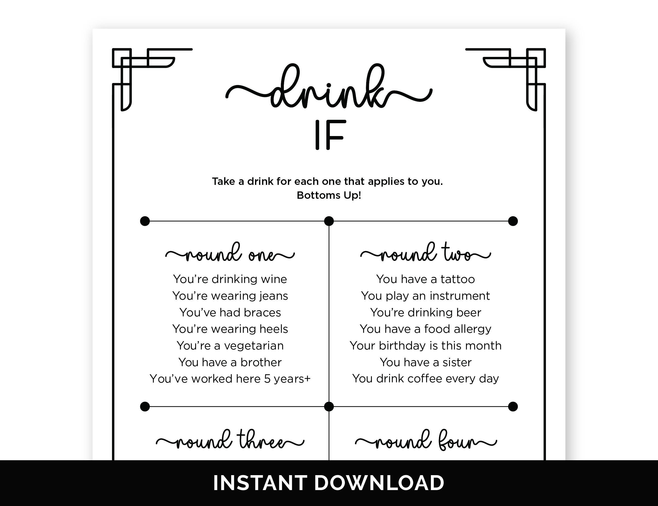 Office Drink If Game, Printable Drinking Game for an Office Holiday ...