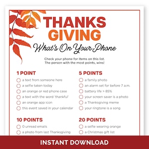 Thanksgiving What's on Your Phone Game, Printable Thanksgiving Office ...