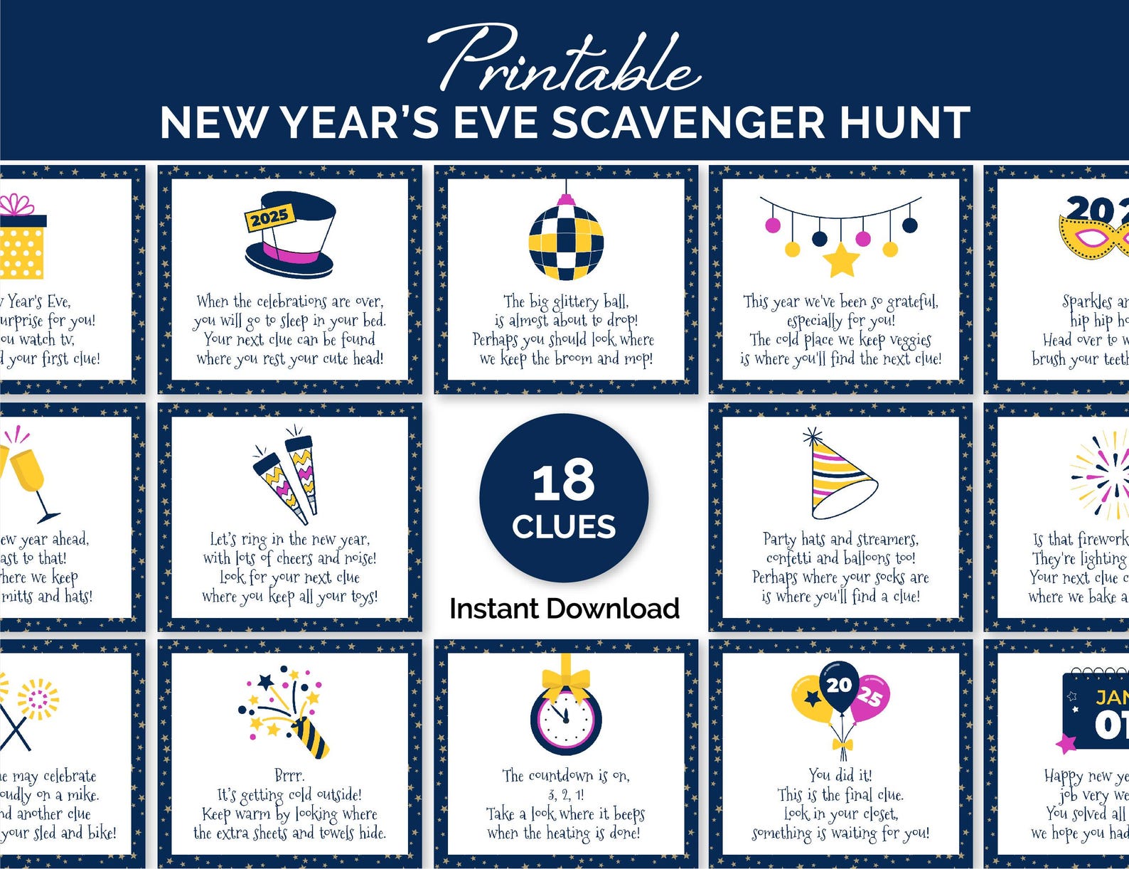 2025 New Year's Eve Scavenger Hunt for Kids, Printable Indoor Treasure ...