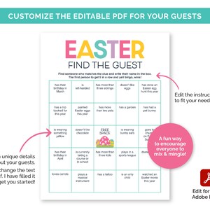 Editable Easter Find the Guest Bingo, Icebreaker Game for an Easter ...