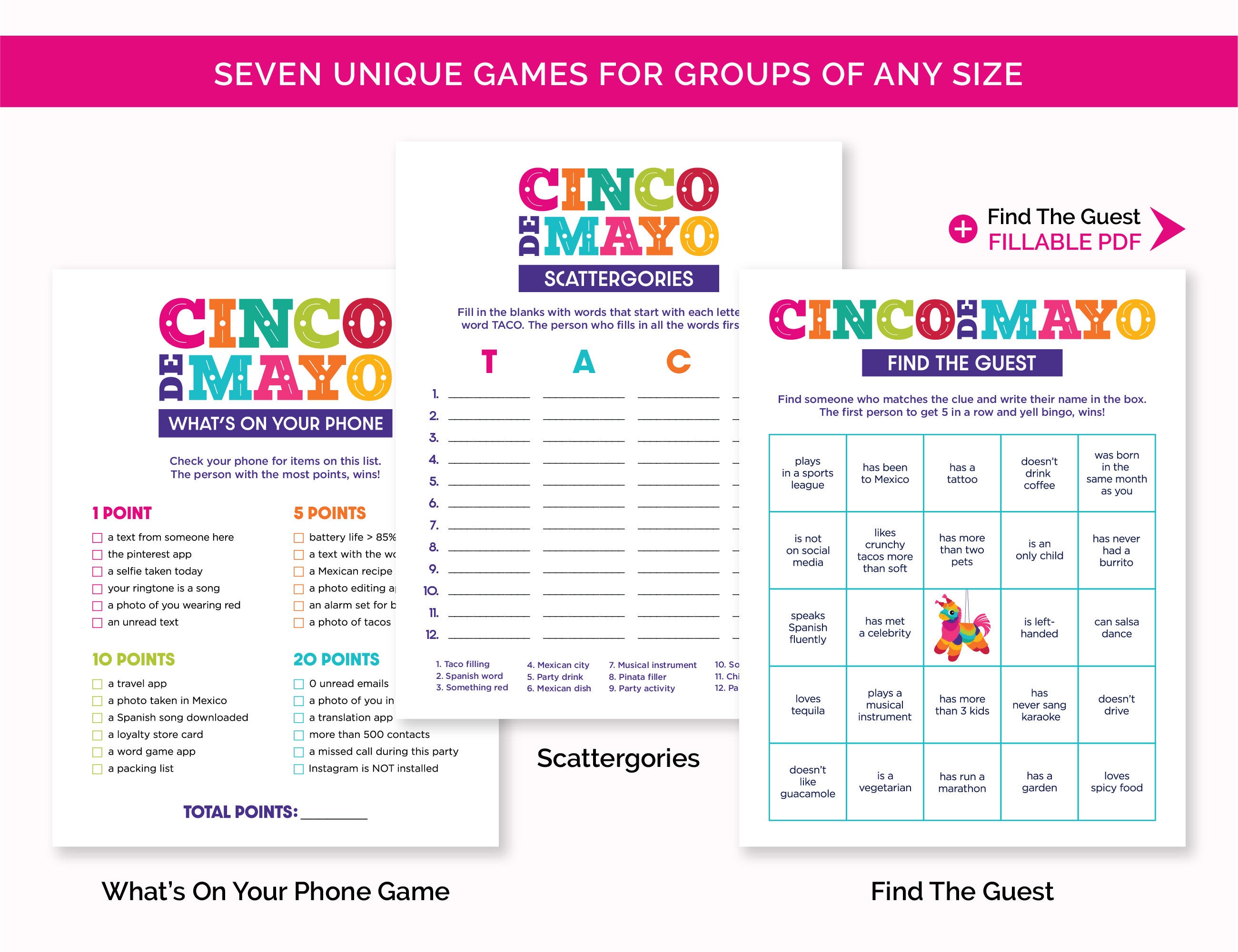 Cinco De Mayo Games Printable Game Bundle for a Cinco De Mayo - Etsy