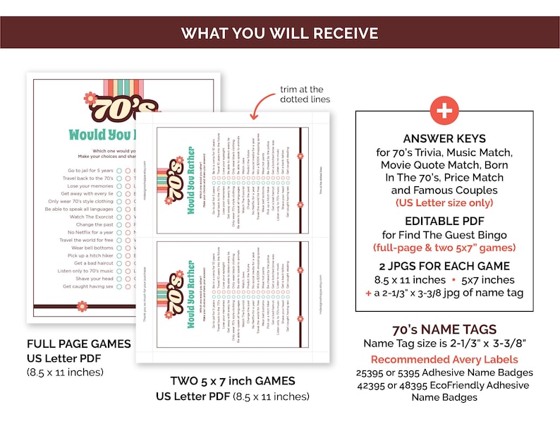70s Party Games, Printable Games Bundle for a Retro 70s Theme Party ...