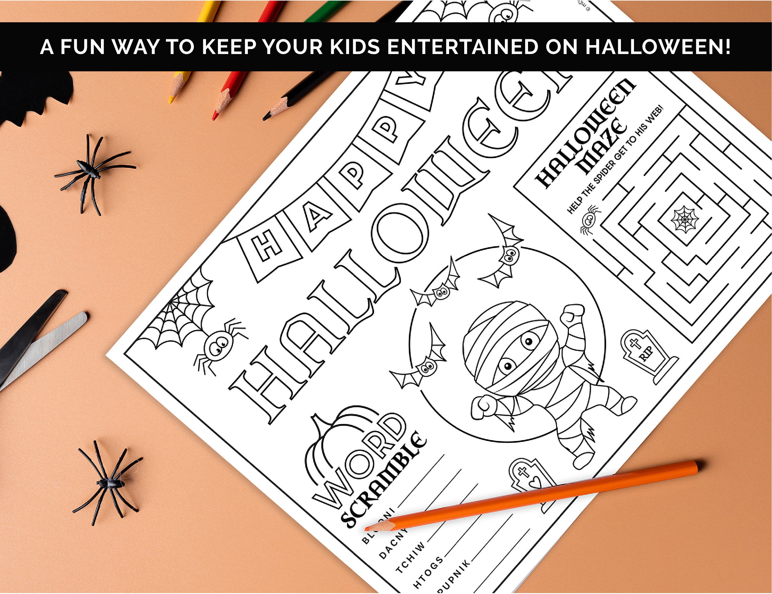 Halloween Coloring and Activity Page, Printable Kids Halloween Placemat ...