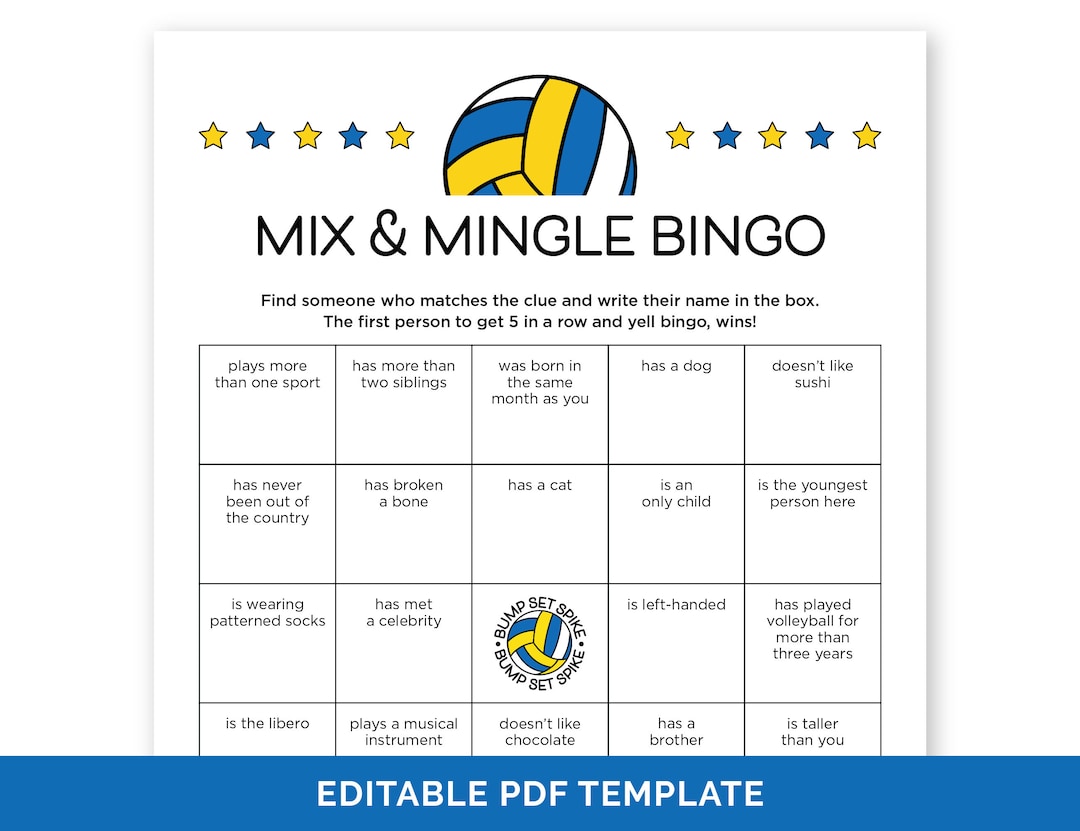 Editable Volleyball Mix & Mingle Bingo, Volleyball Team Building Game ...