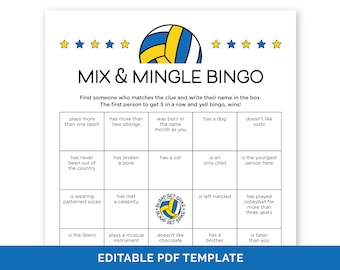Editable Volleyball Mix & Mingle Bingo, Volleyball Team Building Game ...