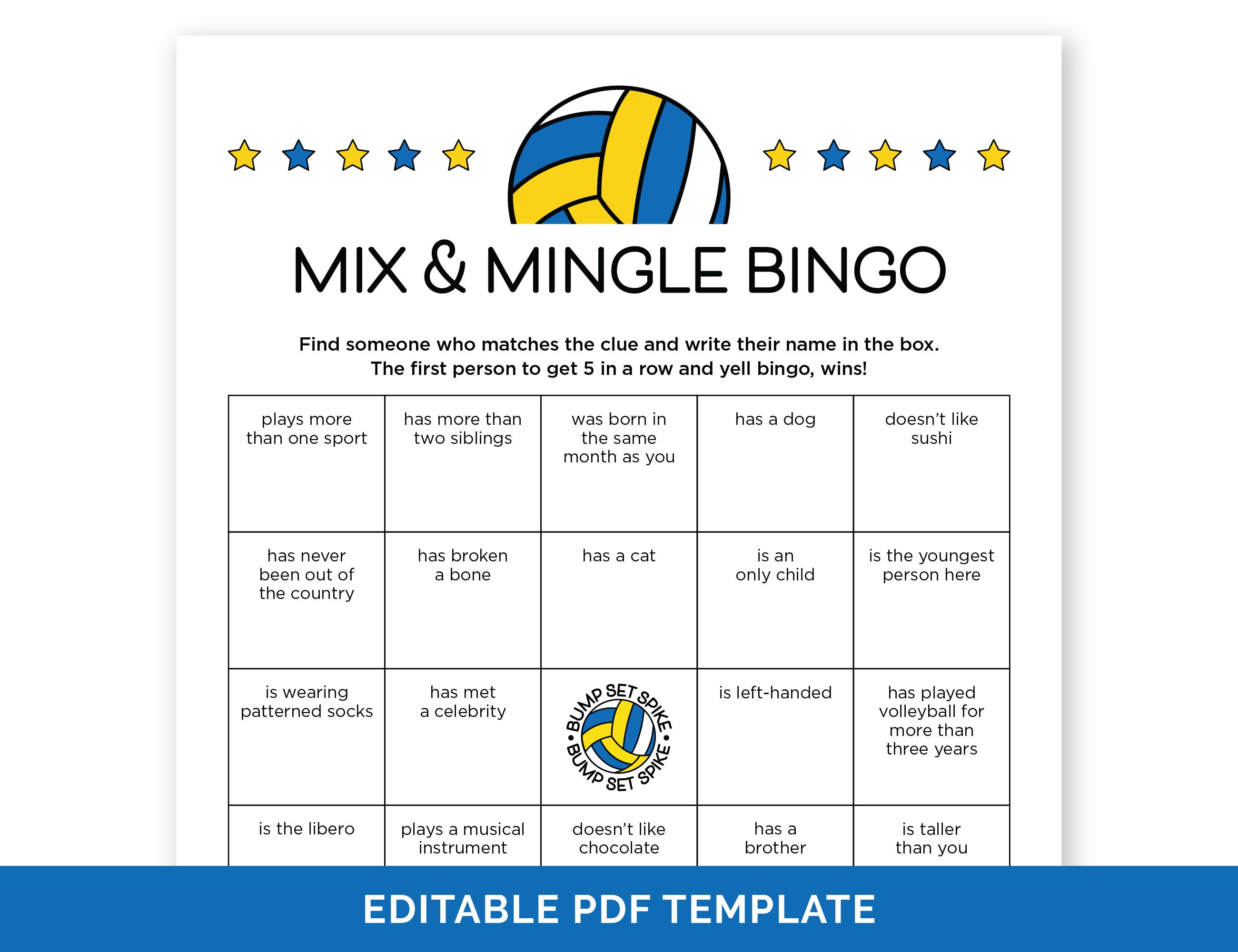 Editable Volleyball Mix & Mingle Bingo, Volleyball Team Building Game ...