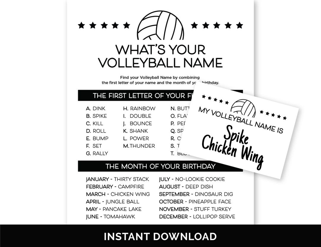 What's Your Volleyball Name Game, Printable Volleyball Team Building ...