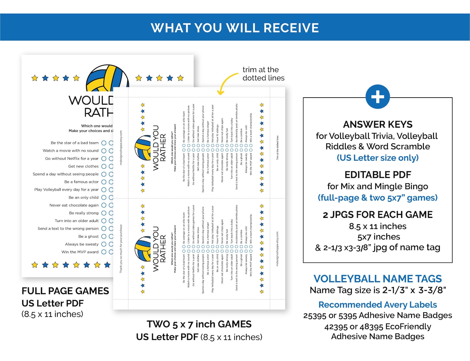 Volleyball Games, Printable Games Bundle for a Volleyball Team Party ...