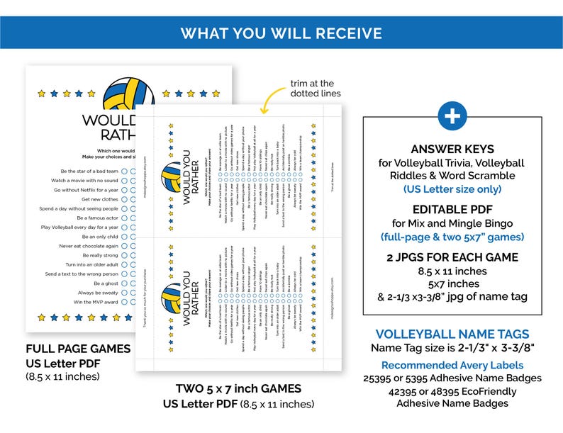 Volleyball Games, Printable Games Bundle for a Volleyball Team Party ...