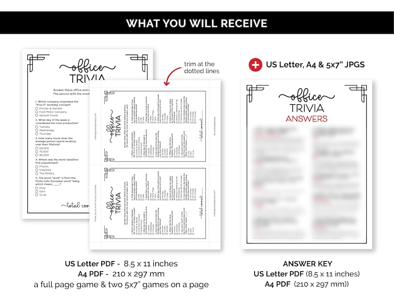 Office Trivia Game, Printable Quiz With Answers for an Office Party ...