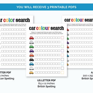 Counting Coloured Cars Printable, Road Trip Game for Kids, Car ...