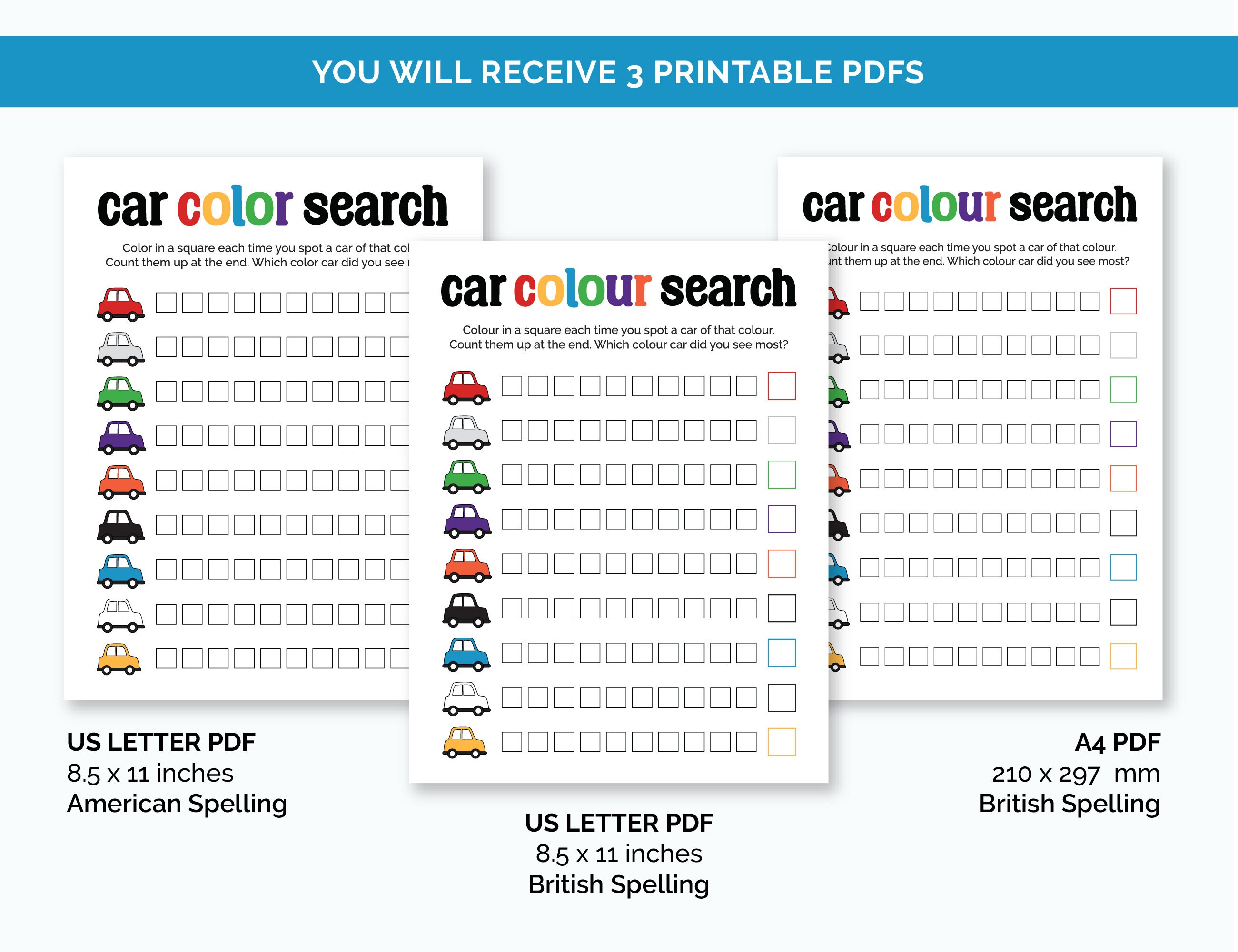 Counting Coloured Cars Printable, Road Trip Game for Kids, Car ...