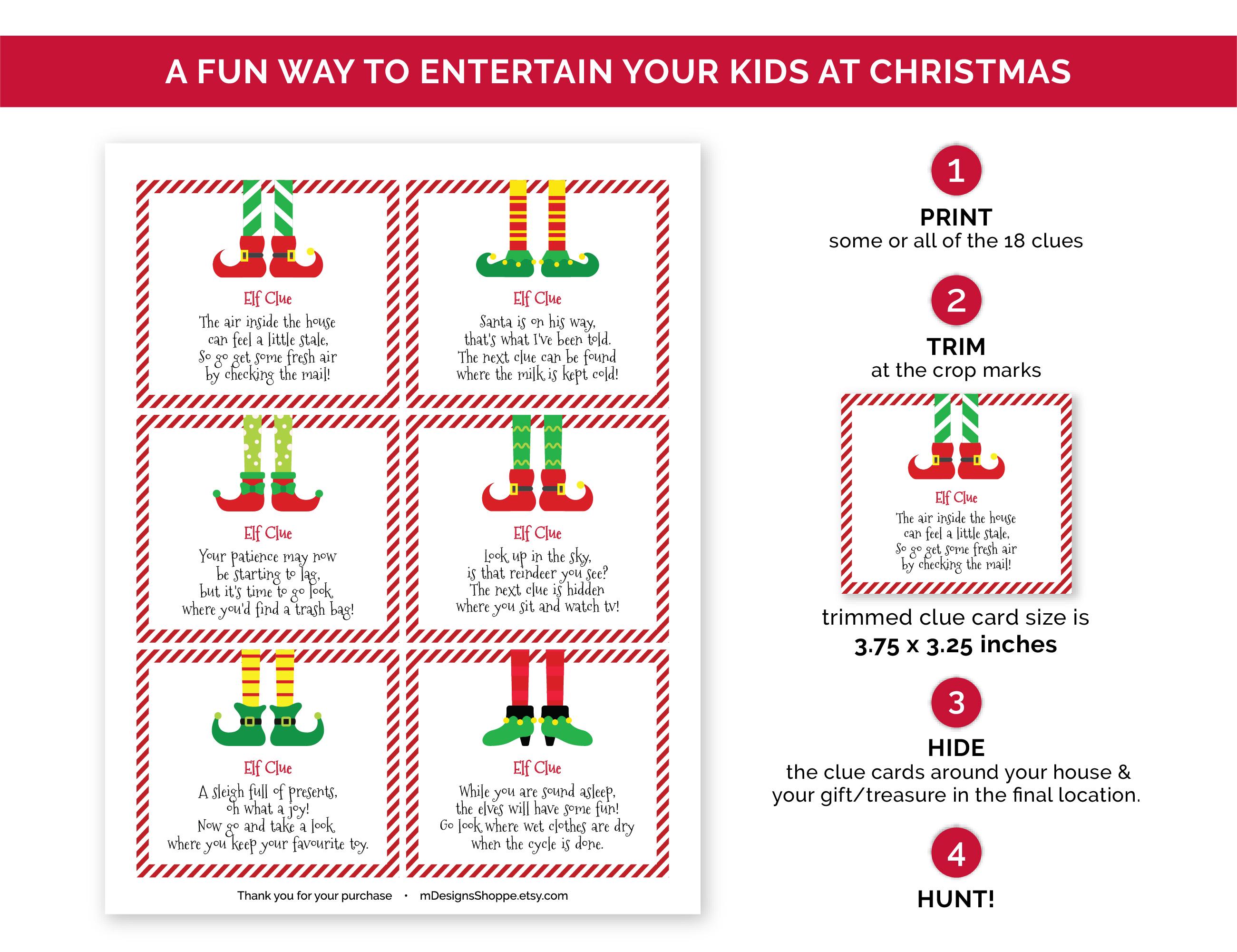 Christmas Scavenger Hunt for Kids, Printable Indoor Elf Treasure Hunt ...