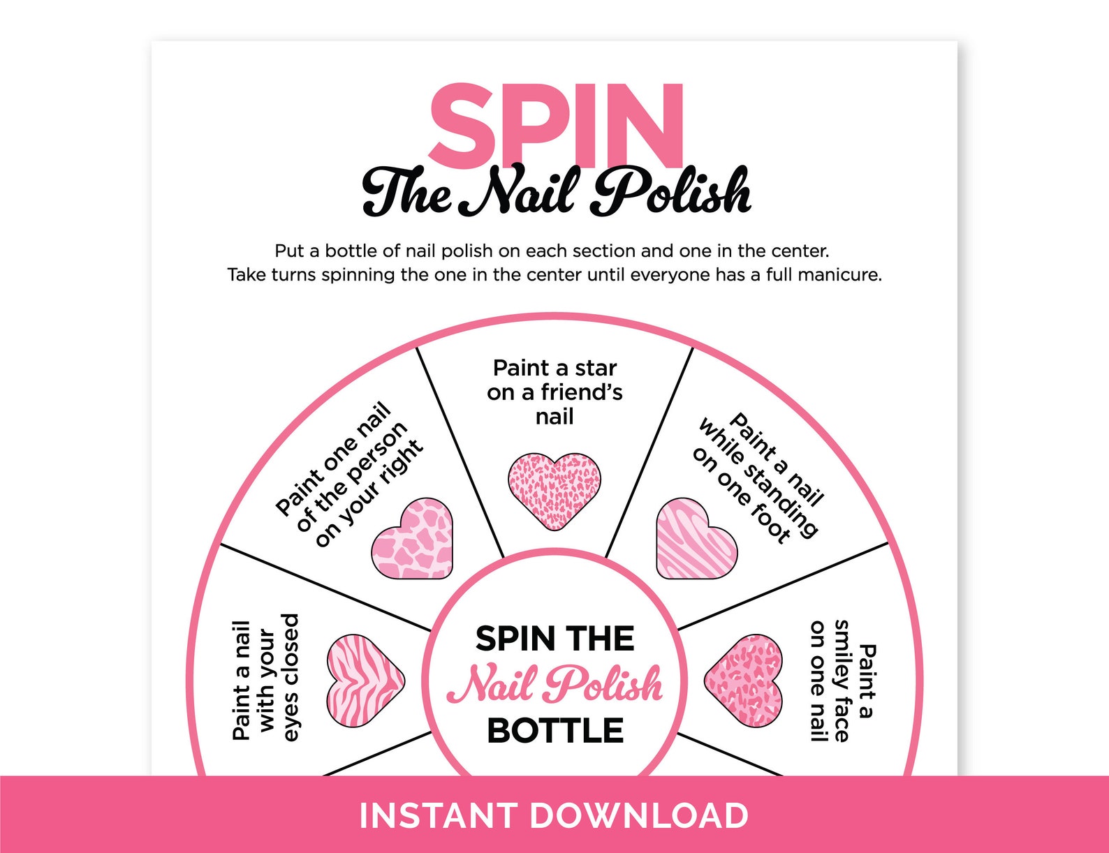 Spin the Nail Polish Game, Printable Sleepover Game for Tween & Teenage ...