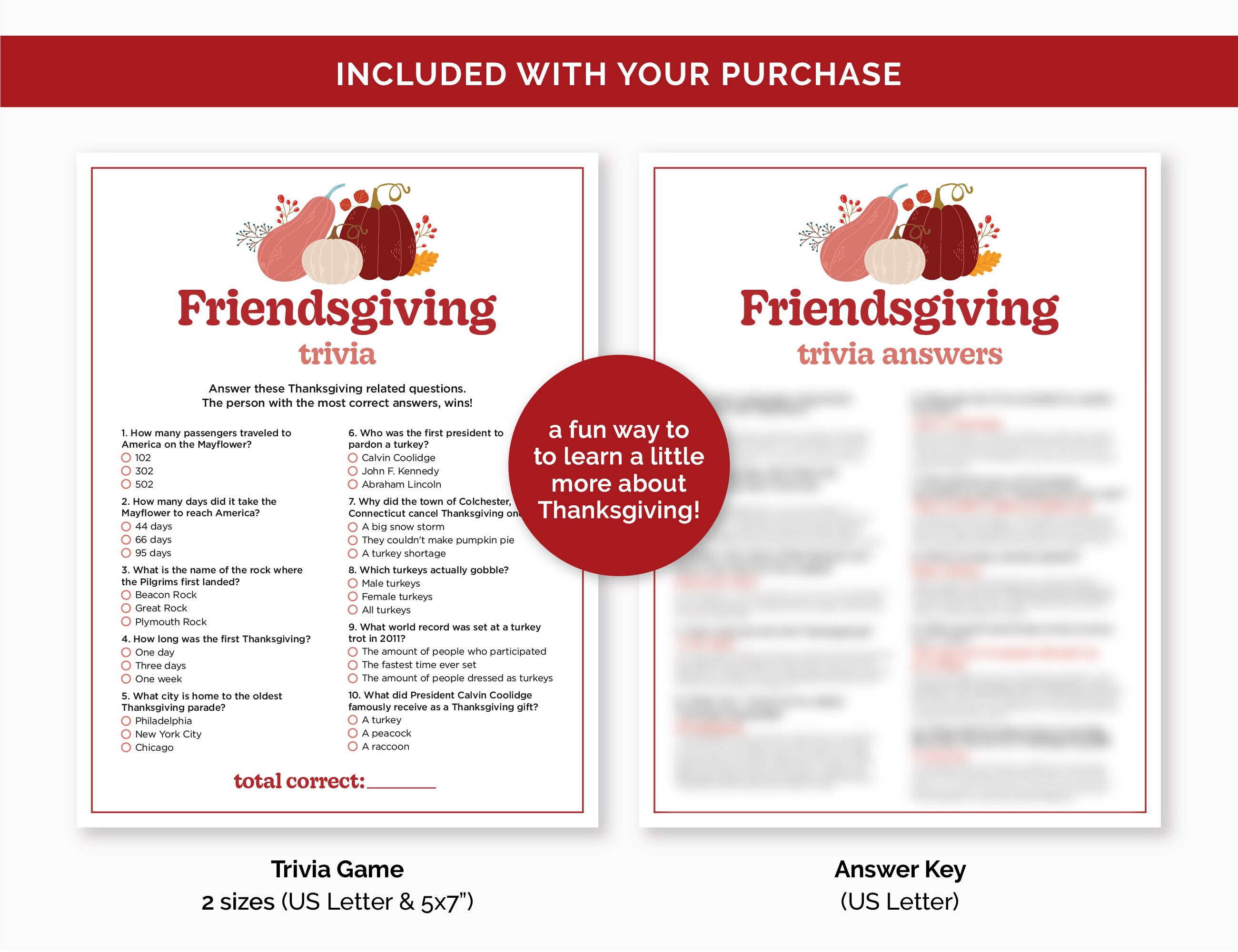 Friendsgiving Trivia Game, Printable Thanksgiving Quiz With Answers ...