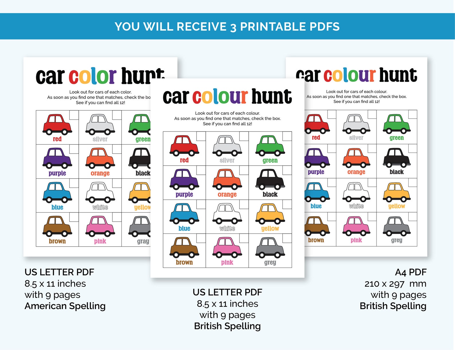 Road Trip Scavenger Hunts for Kids, Printable Road Signs Game, Coloured ...