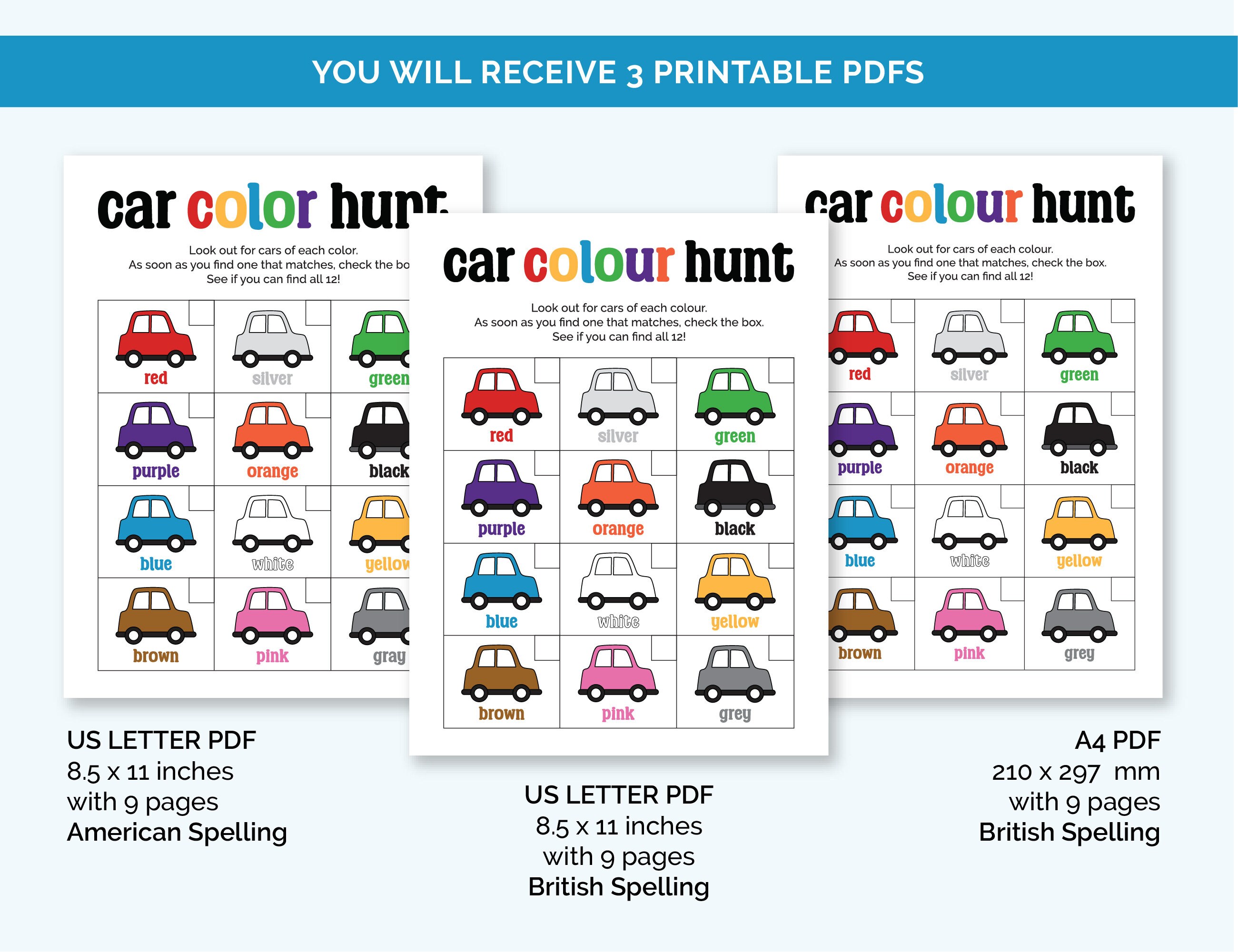 Road Trip Scavenger Hunts for Kids, Printable Road Signs Game, Coloured ...