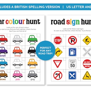 Road Trip Scavenger Hunts for Kids, Printable Road Signs Game, Coloured ...
