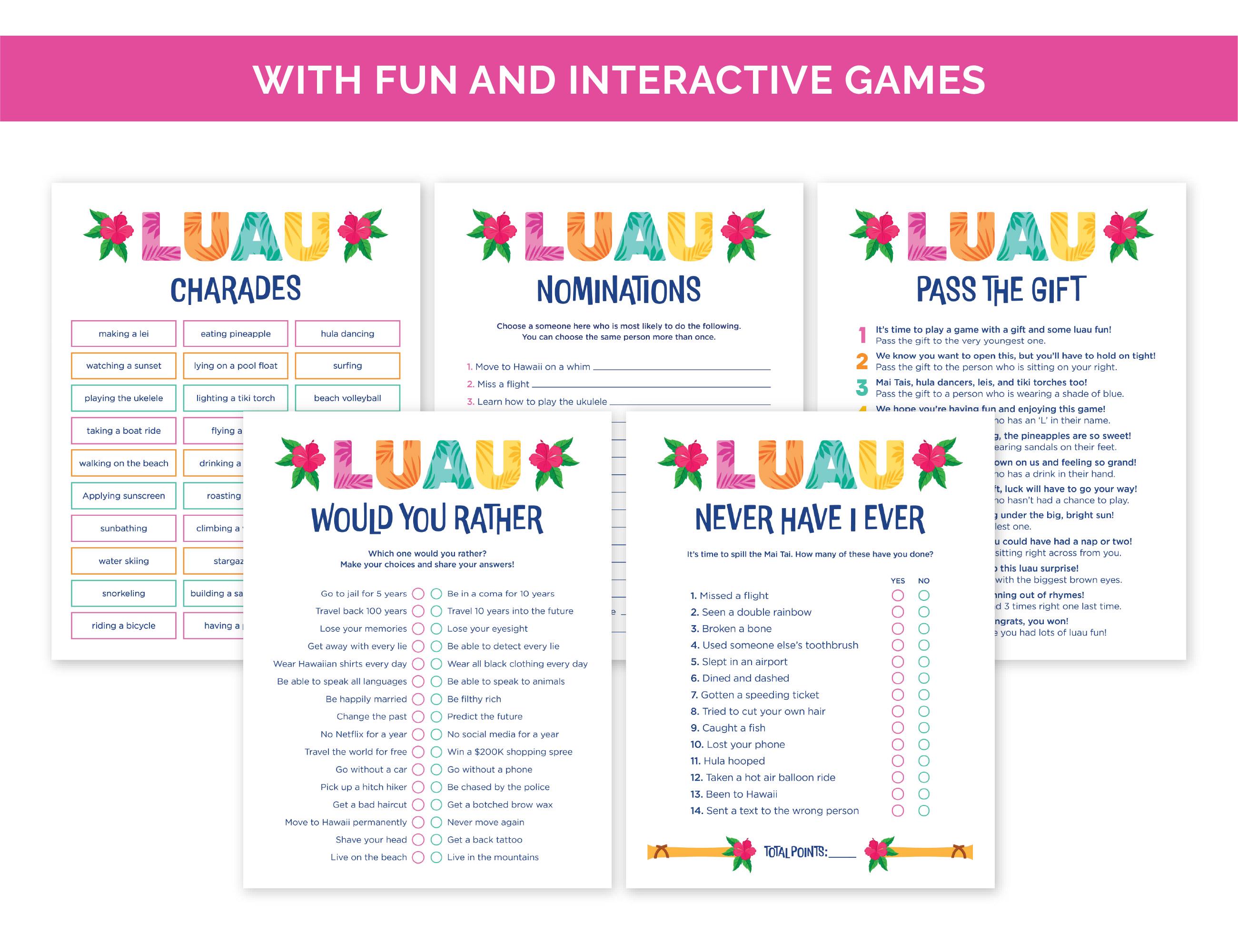 Luau Games Bundle, Hawaiian Theme Summer Party Games, Aloha Games for a ...