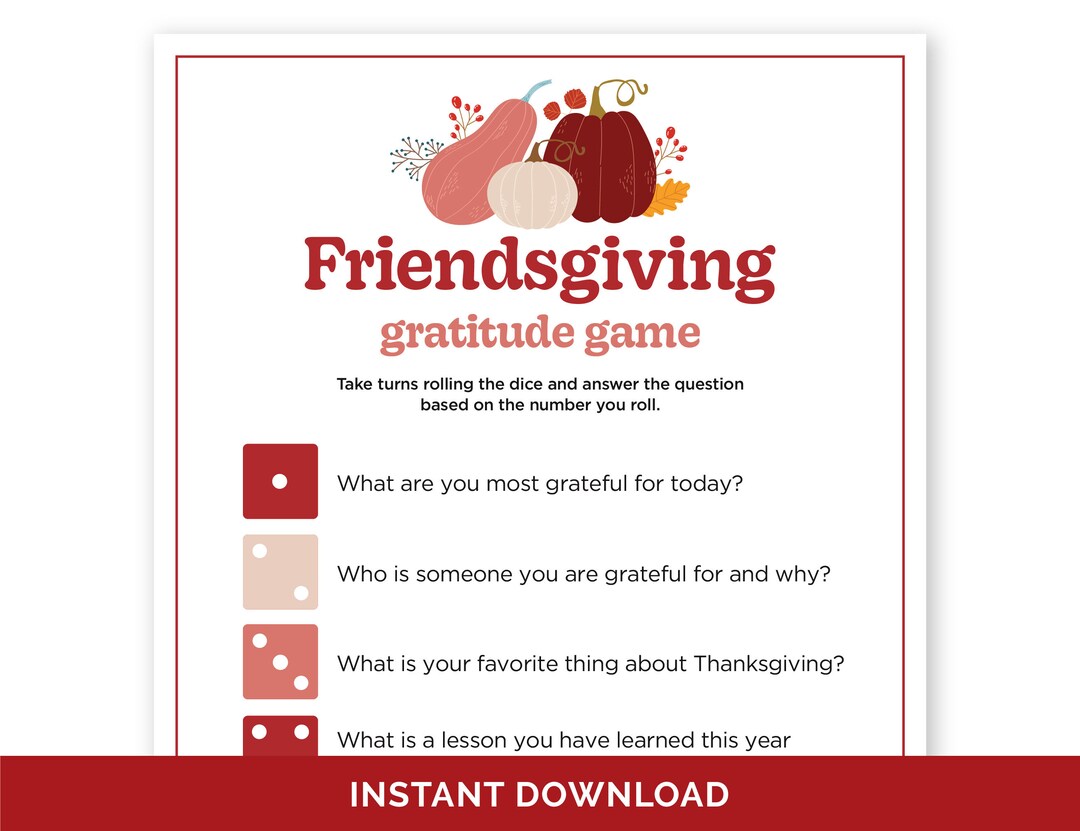 Friendsgiving Gratitude Dice Game, Printable Roll and Share ...