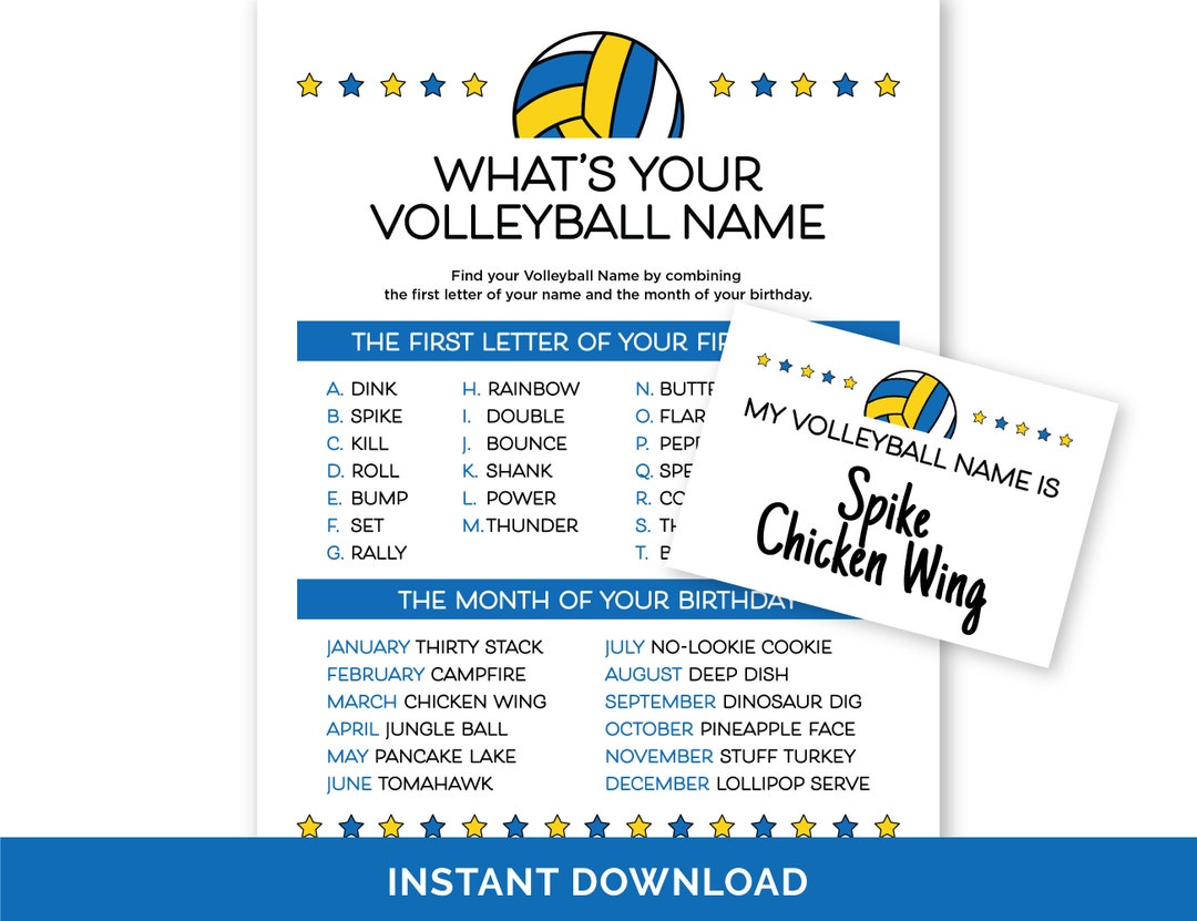 What's Your Volleyball Name Game, Printable Volleyball Team Building ...