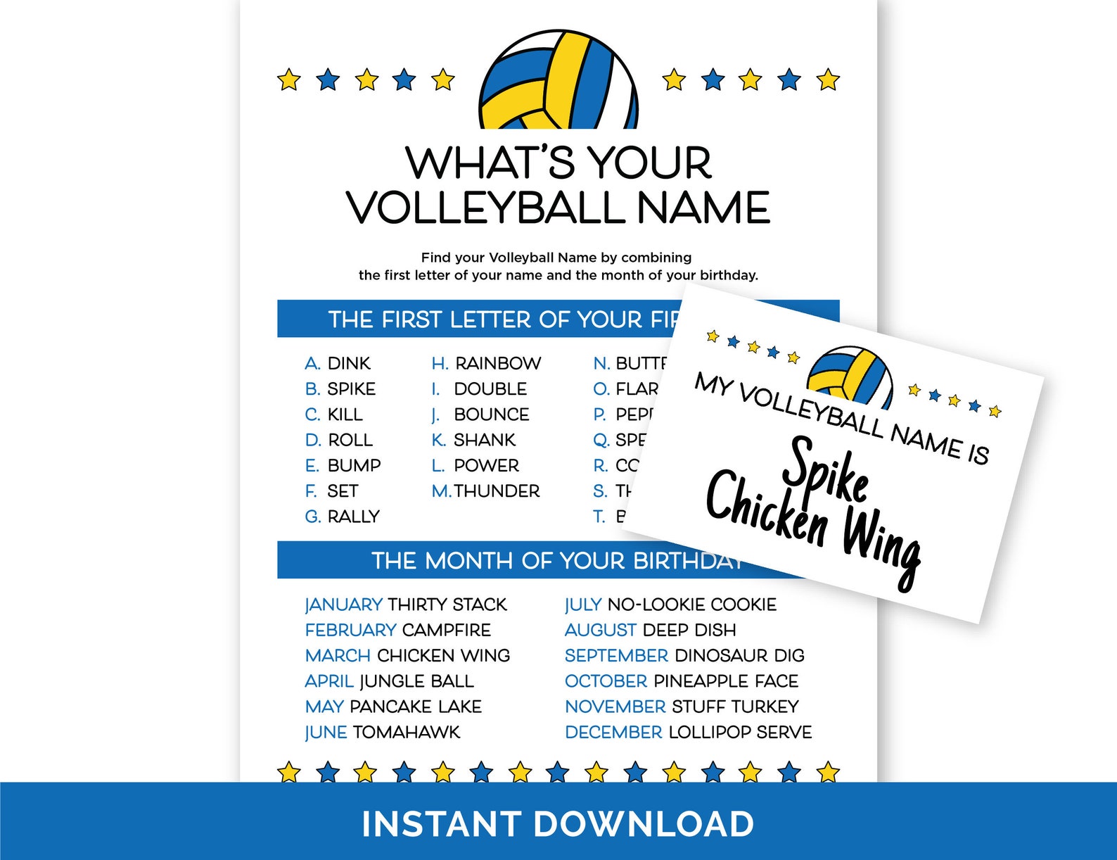 What's Your Volleyball Name Game, Printable Volleyball Team Building ...