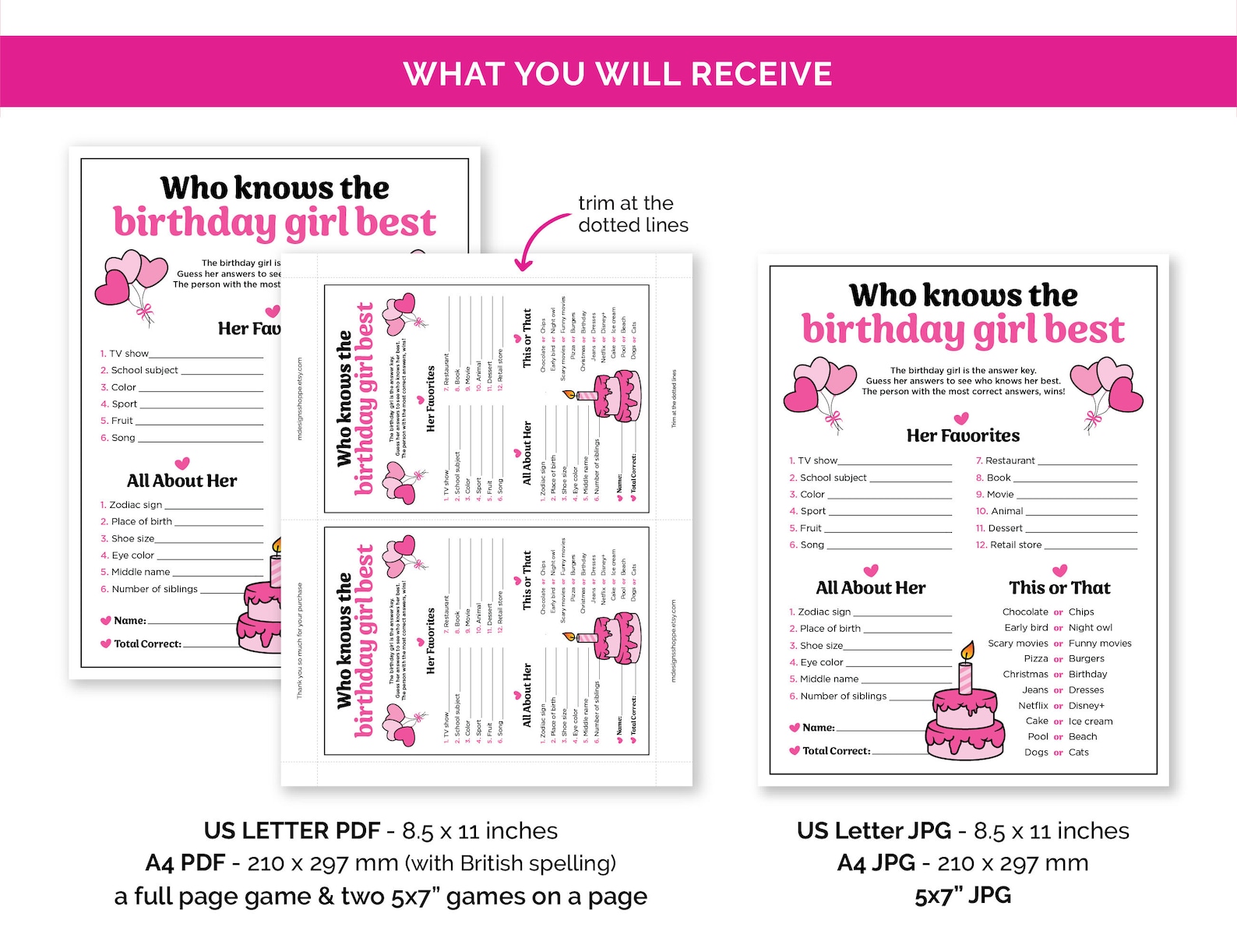 Who Knows the Birthday Girl Best, Printable Birthday Girl Trivia Game ...