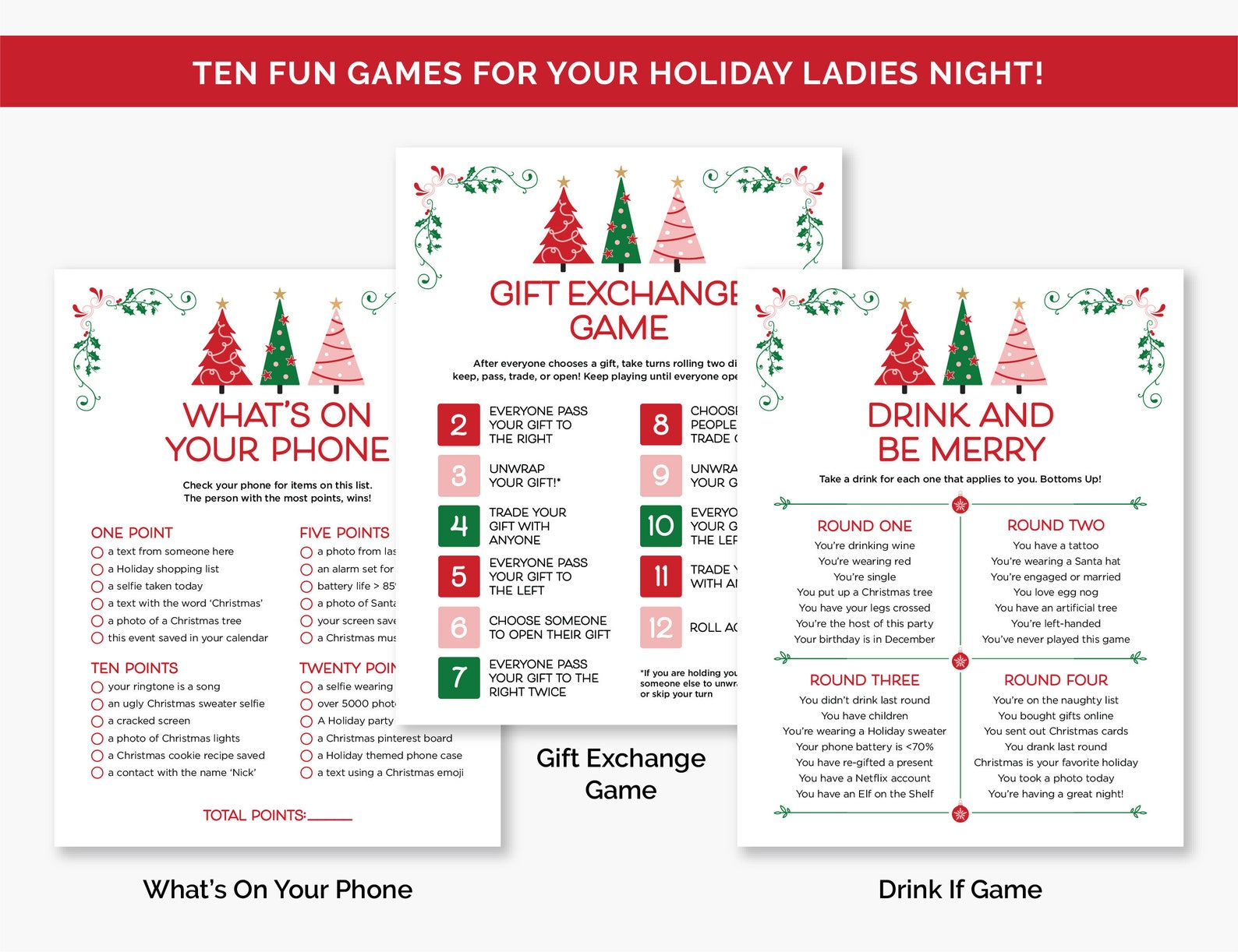 Holiday Ladies Night Games, Printable Games Bundle for a Christmas ...