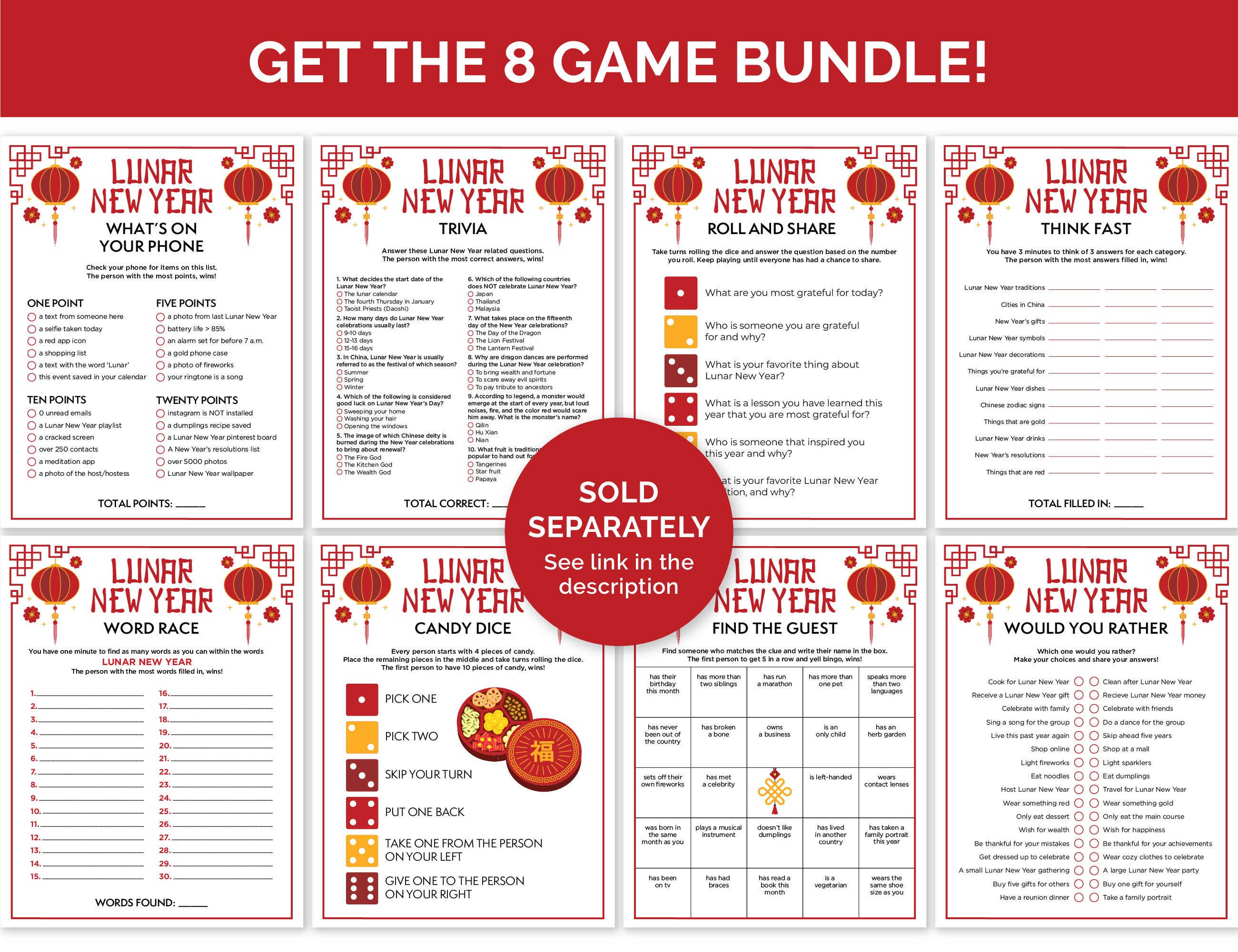 Lunar New Year Trivia Game, Printable Quiz for a Family or Classroom ...
