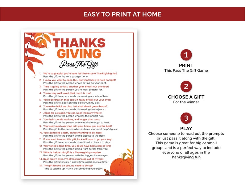 Thanksgiving Pass the Gift Game, Printable Pass the Present ...