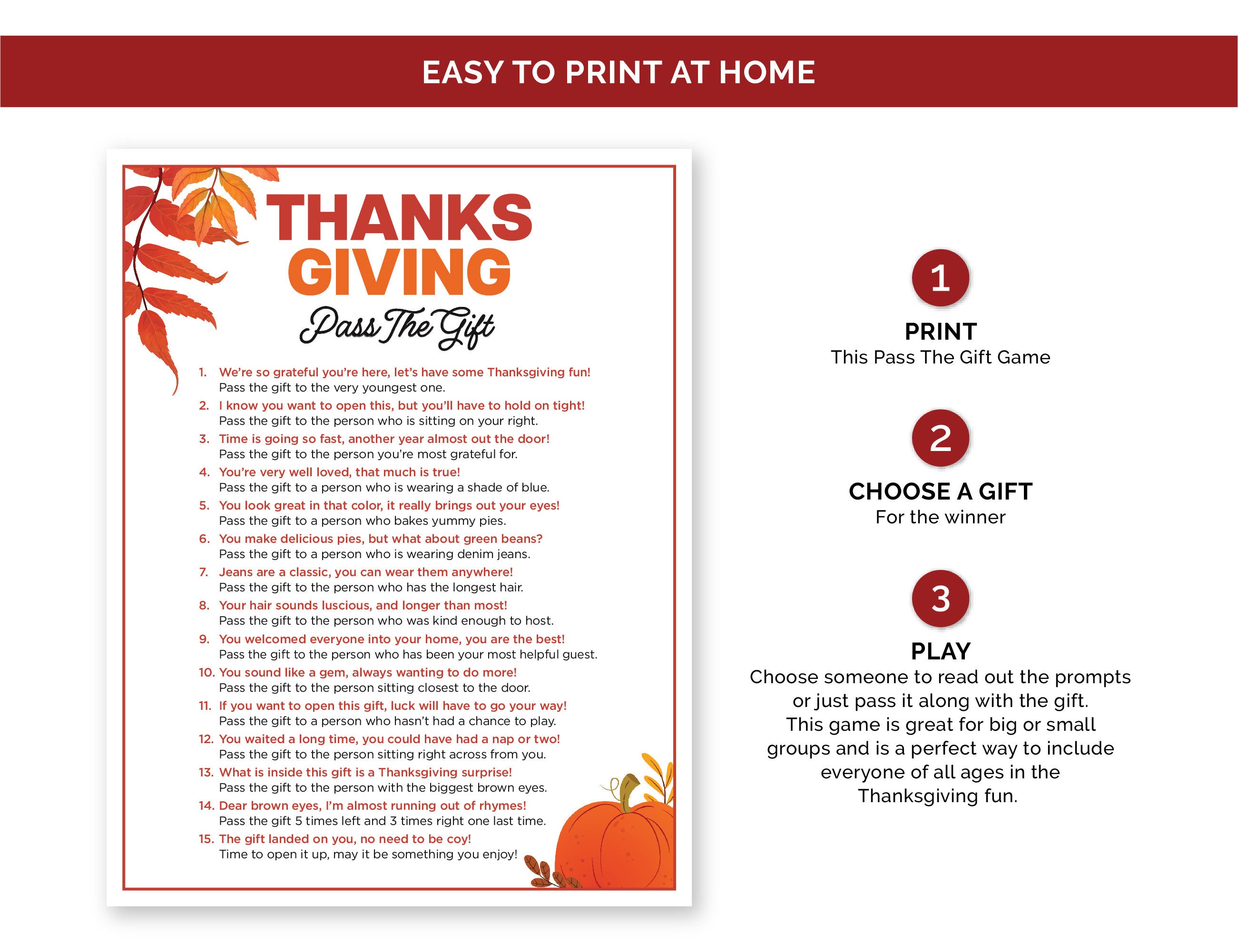 Thanksgiving Pass the Gift Game, Printable Pass the Present ...