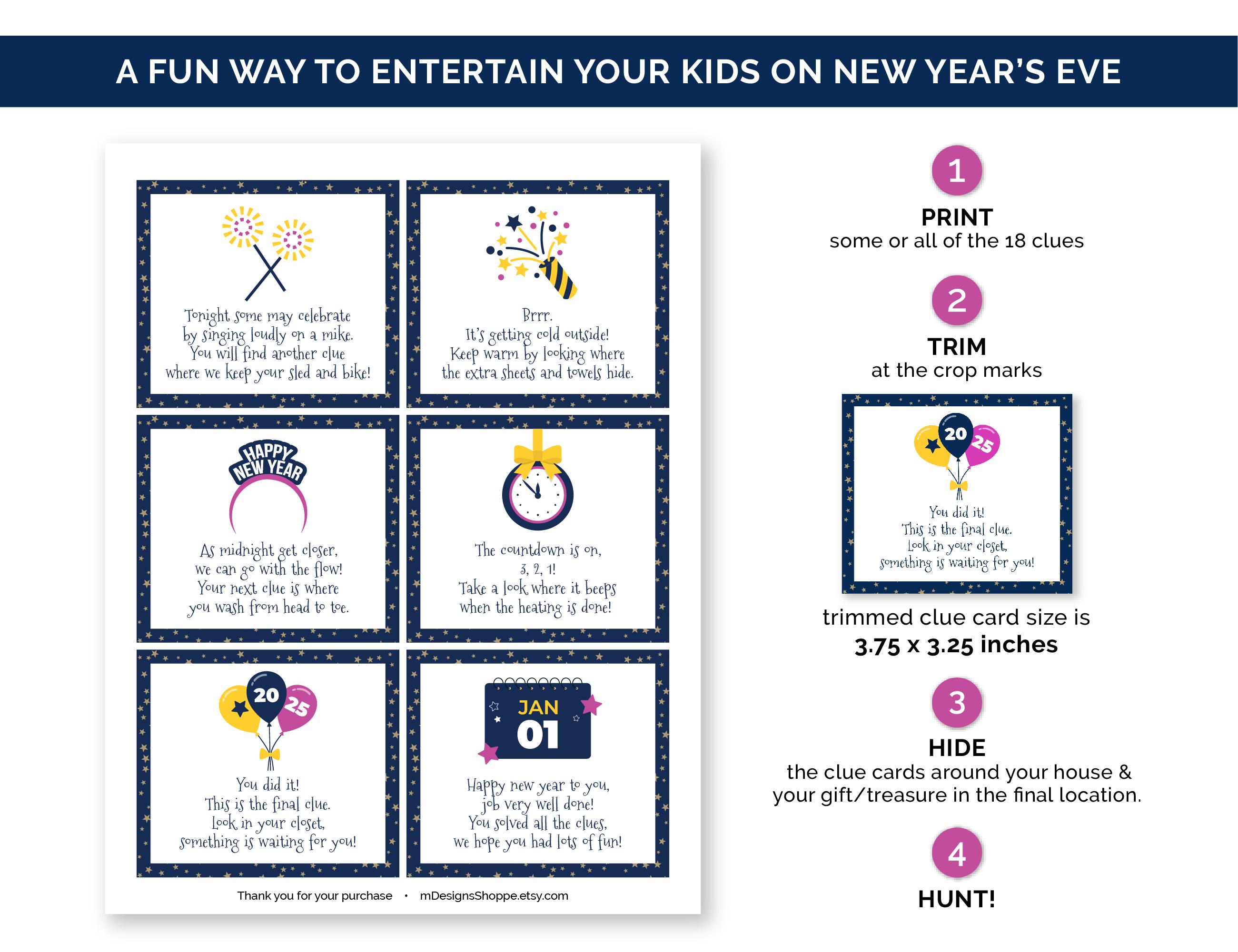 2025 New Year's Eve Scavenger Hunt for Kids, Printable Indoor Treasure ...