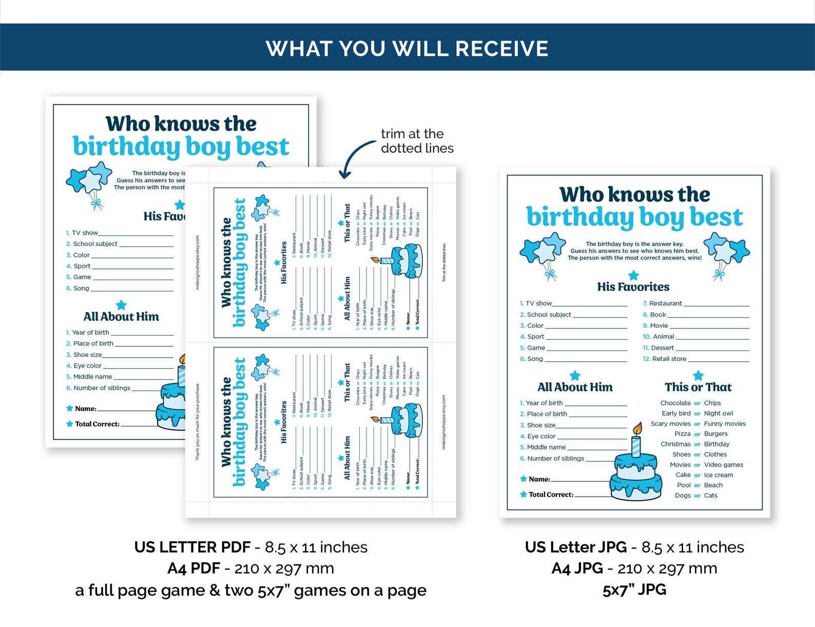 Who Knows the Birthday Boy Best, Printable Birthday Boy Trivia Game ...