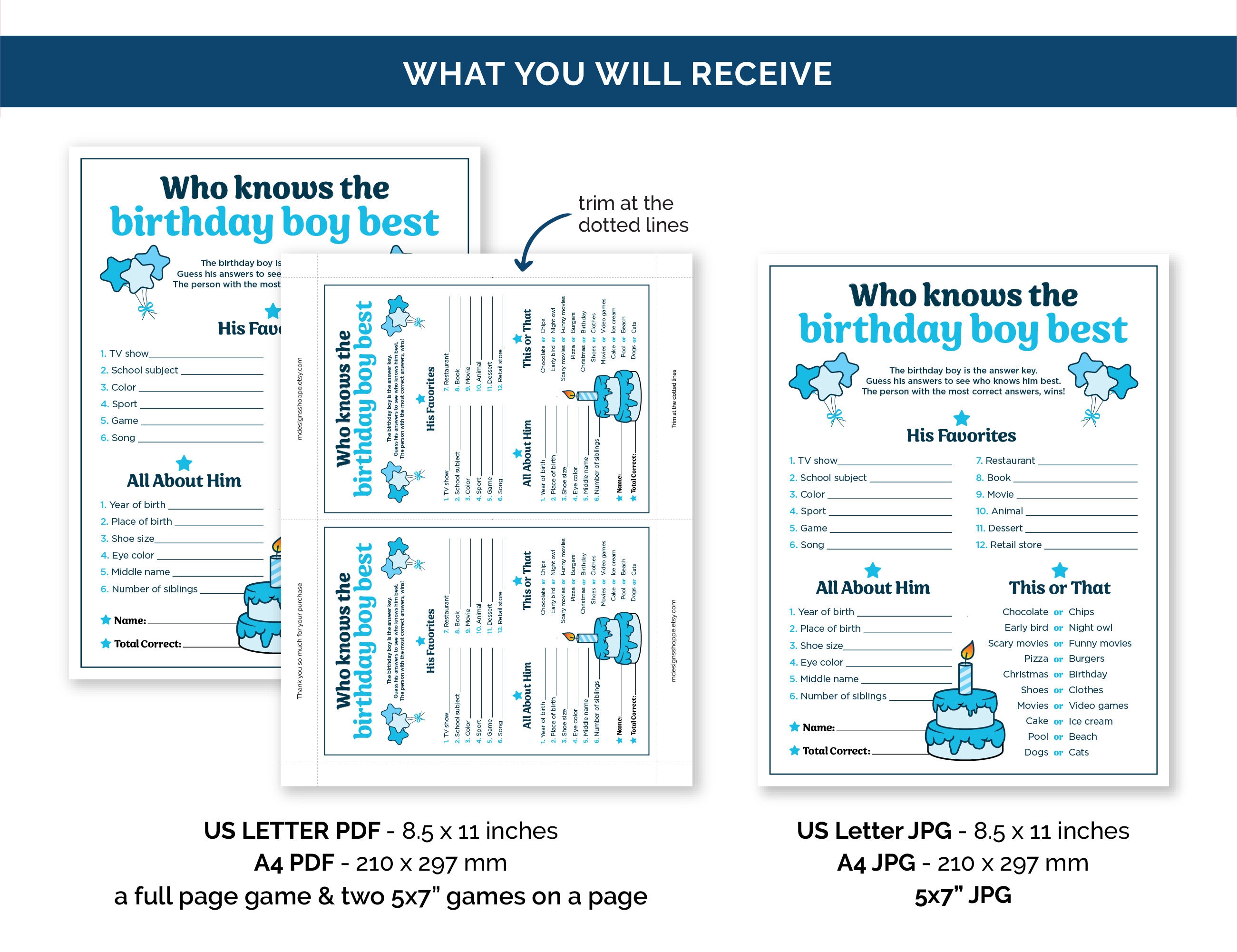 Who Knows the Birthday Boy Best, Printable Birthday Boy Trivia Game ...