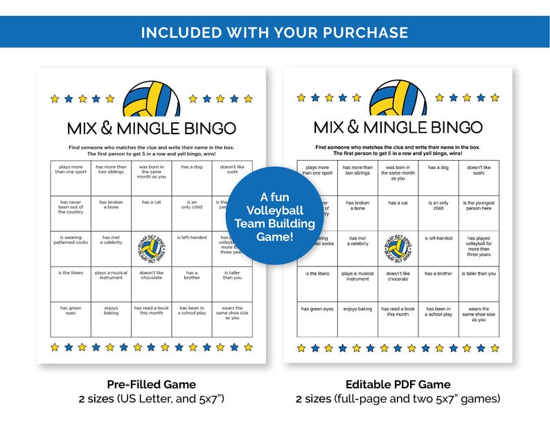 Editable Volleyball Mix & Mingle Bingo, Volleyball Team Building Game ...