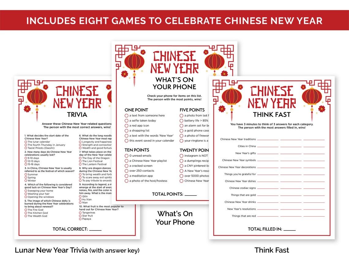 Chinese New Year Games, Printable Lunar New Year Games Bundle for ...